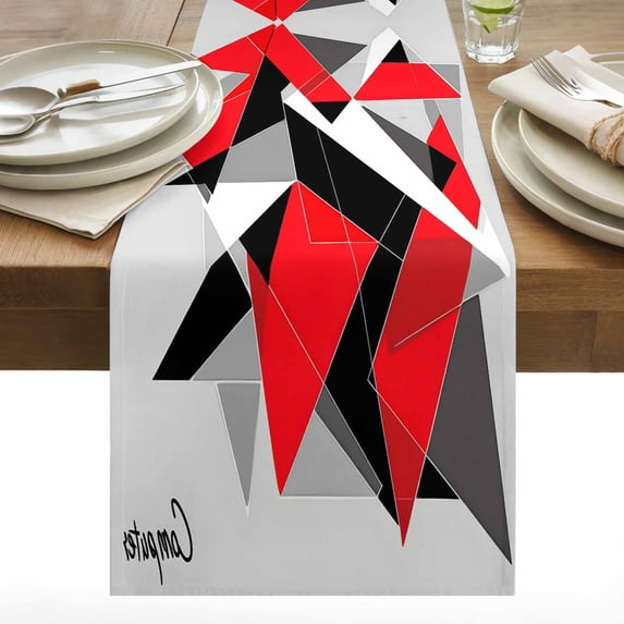 Red Black Color Block Table Runner 13x120 inch Abstract Triangle 3D ...