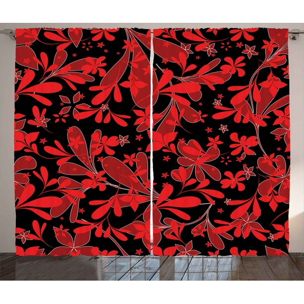 Red and Black Curtains 2 Panels Set, Ethnic Design Oceanic Island ...