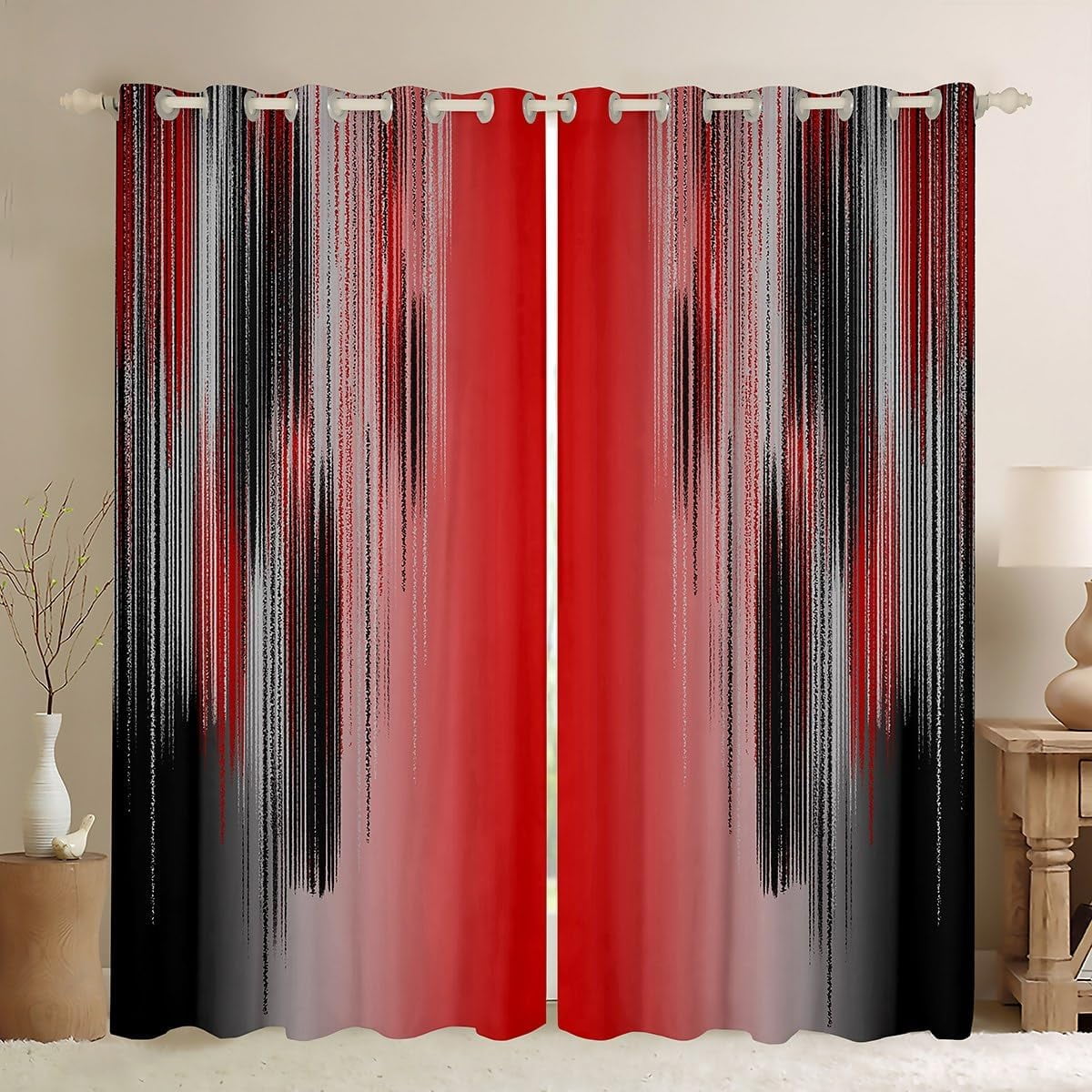 Red and Black Curtains for Bedroom Living Room for Kids Ombre Red 30% ...