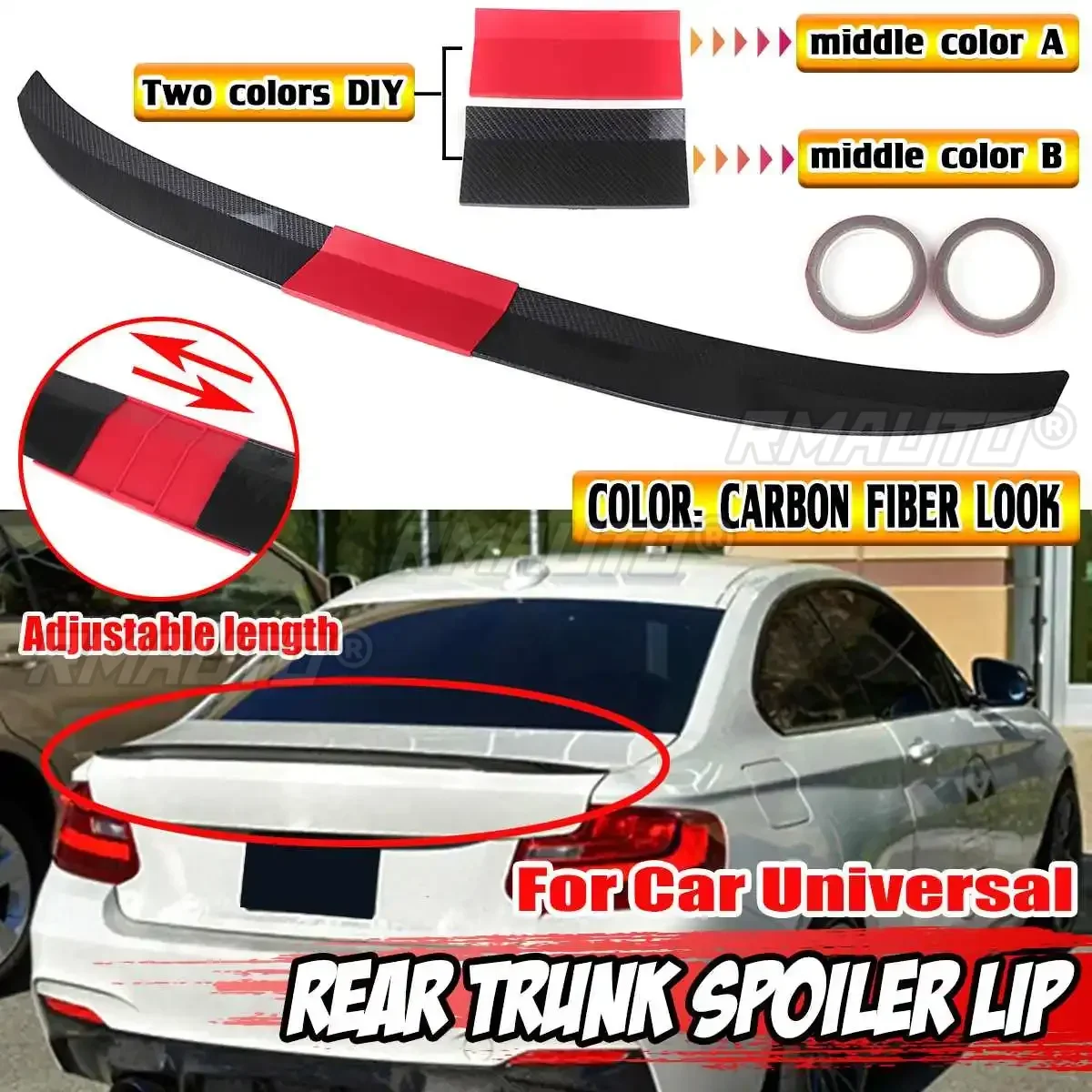 Red/Black DIY Car Rear Trunk Boot Lip Spoiler Rear Wing Spoiler ...