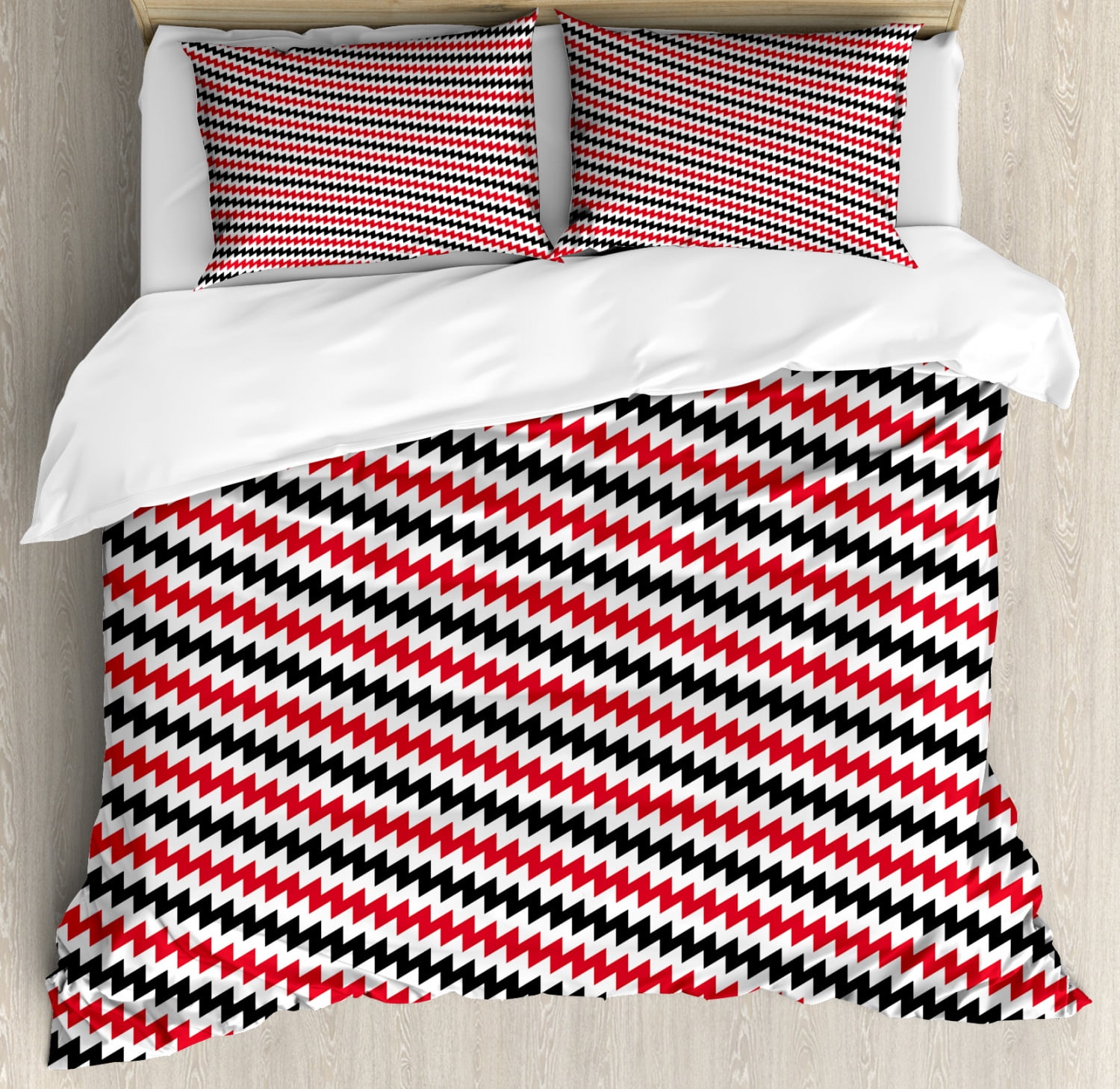 Abstract Duvet Cover Set, Hypnotizing Vintage Zigzag Chevron Wave Seem ...