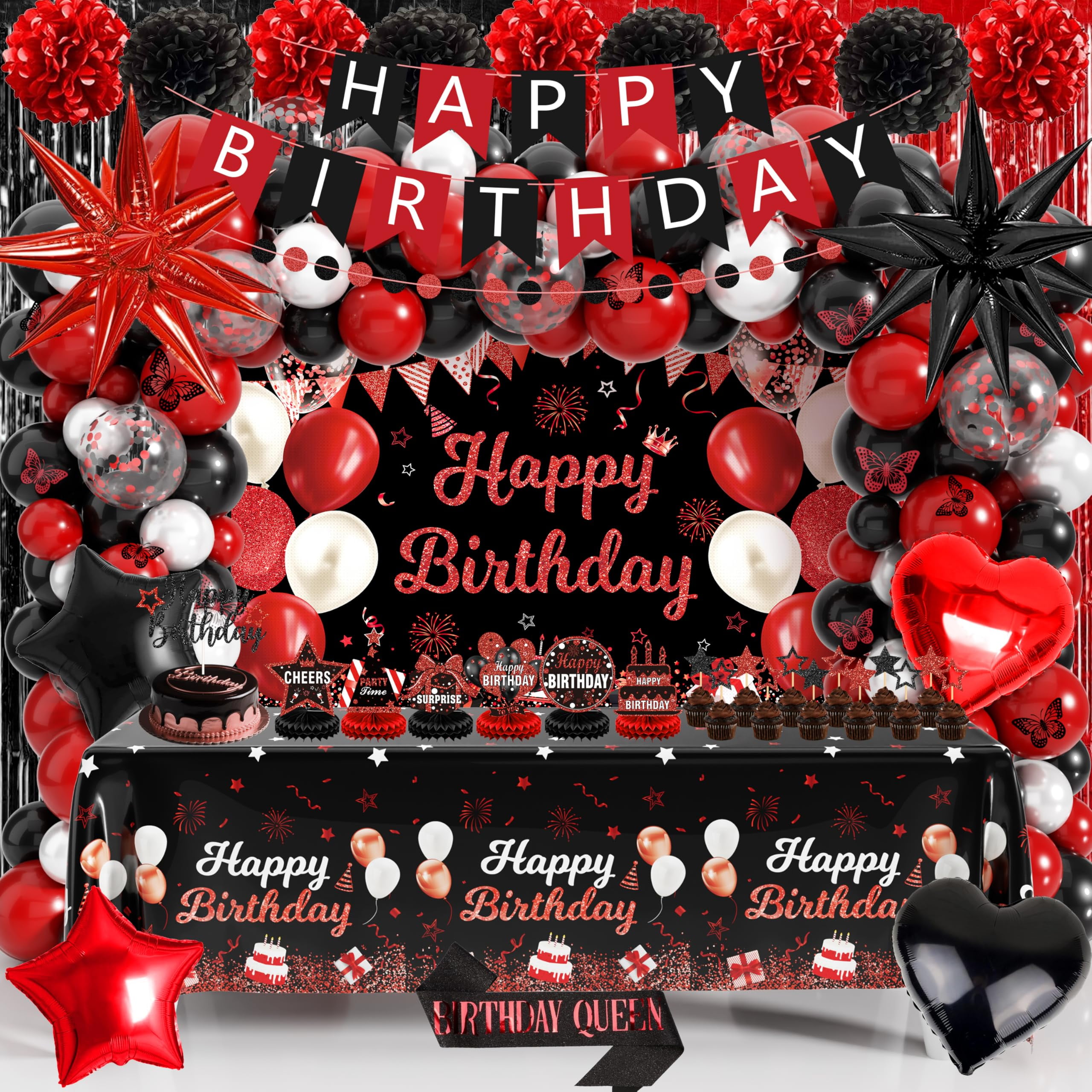 Red and Black FEV6 Birthday Decorations Kit, Red Black Decorations ...