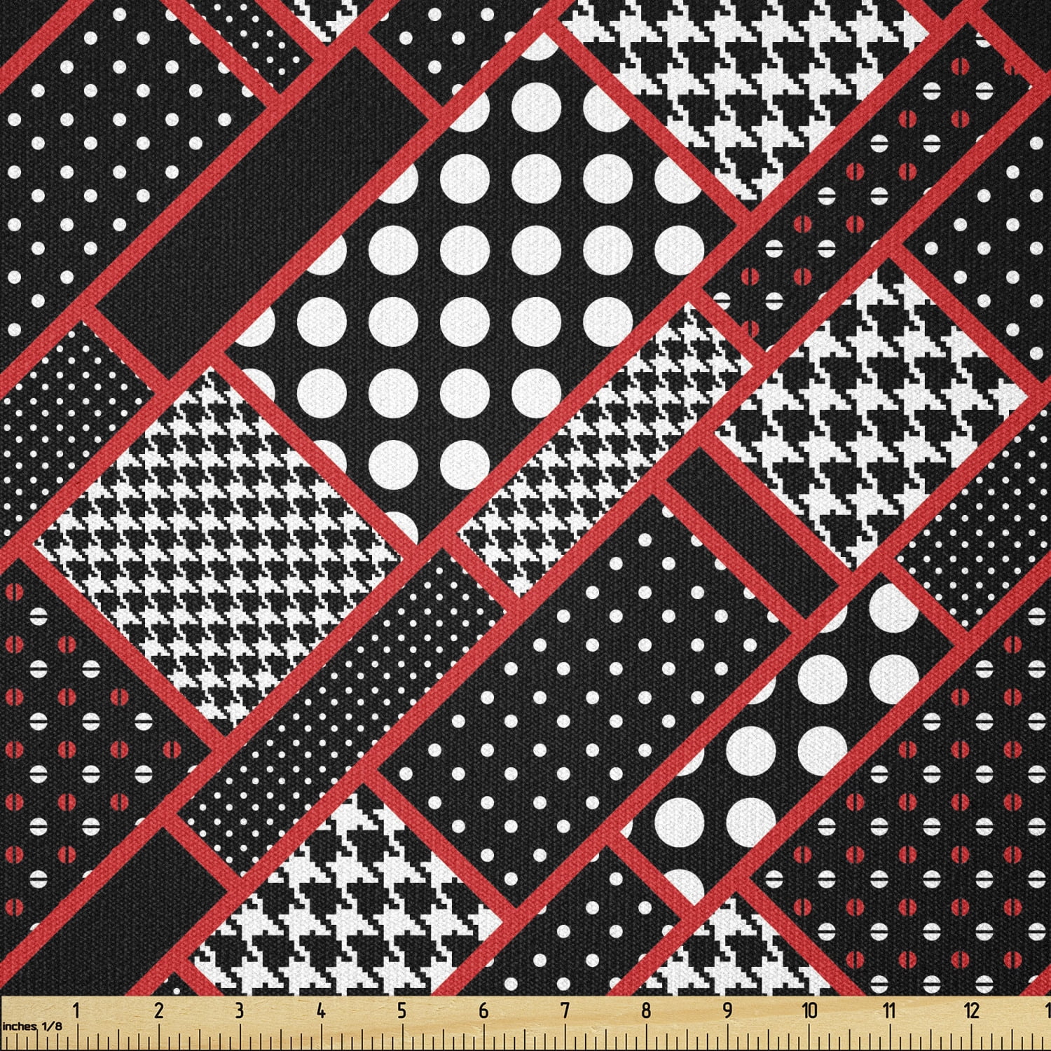 Red and Black Fabric by The Yard, Geometric Rectangle Frames Retro ...