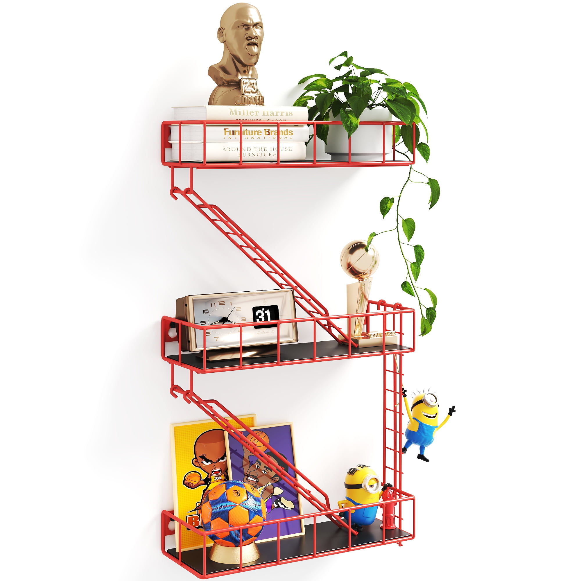 Red Fire Escape Shelf - Cool New York Decorative Wall Shelves，3-Tier ...