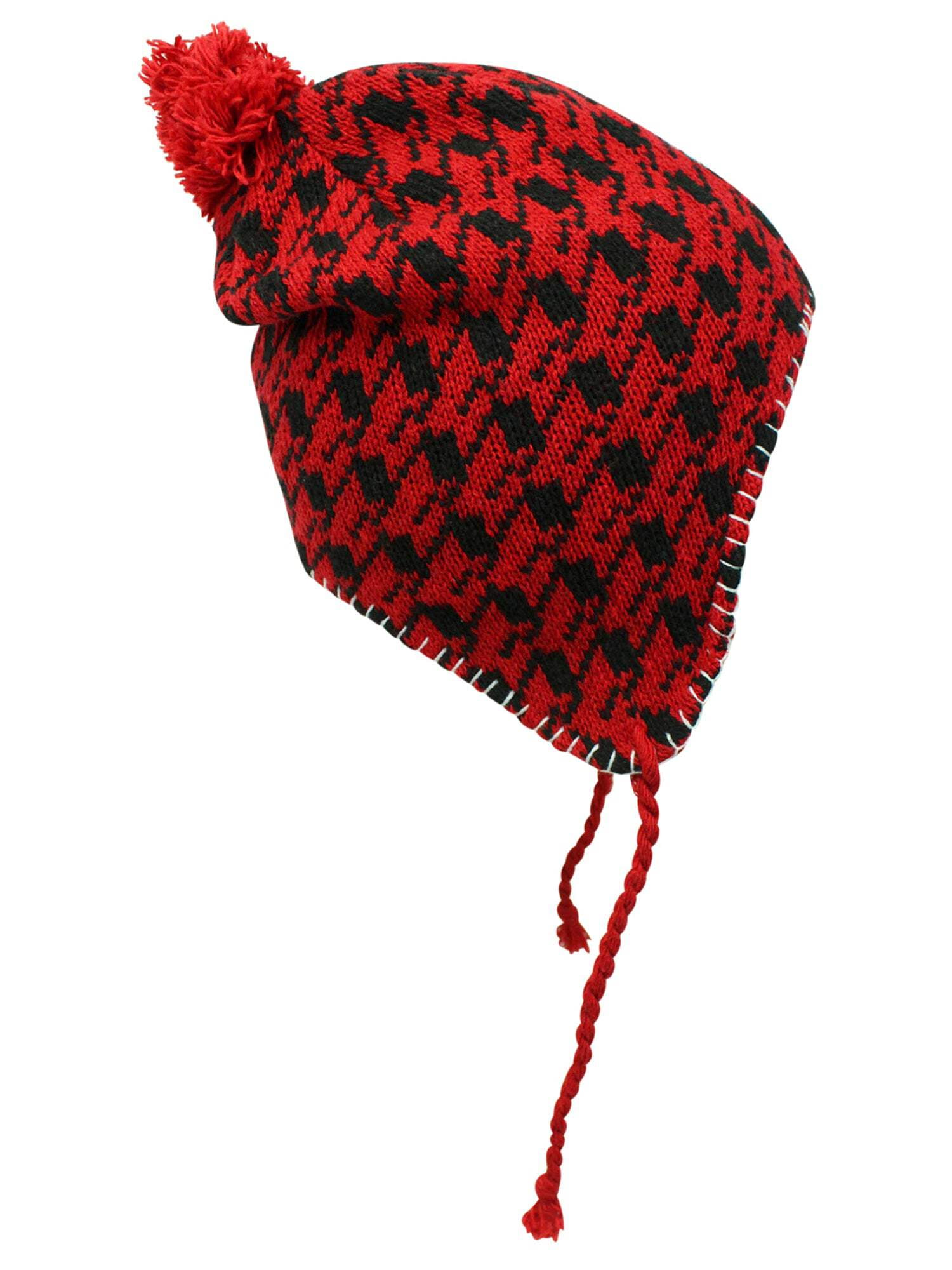 Red & Black Fleece Lined Tibetan Trapper Cap Hat - Walmart.com