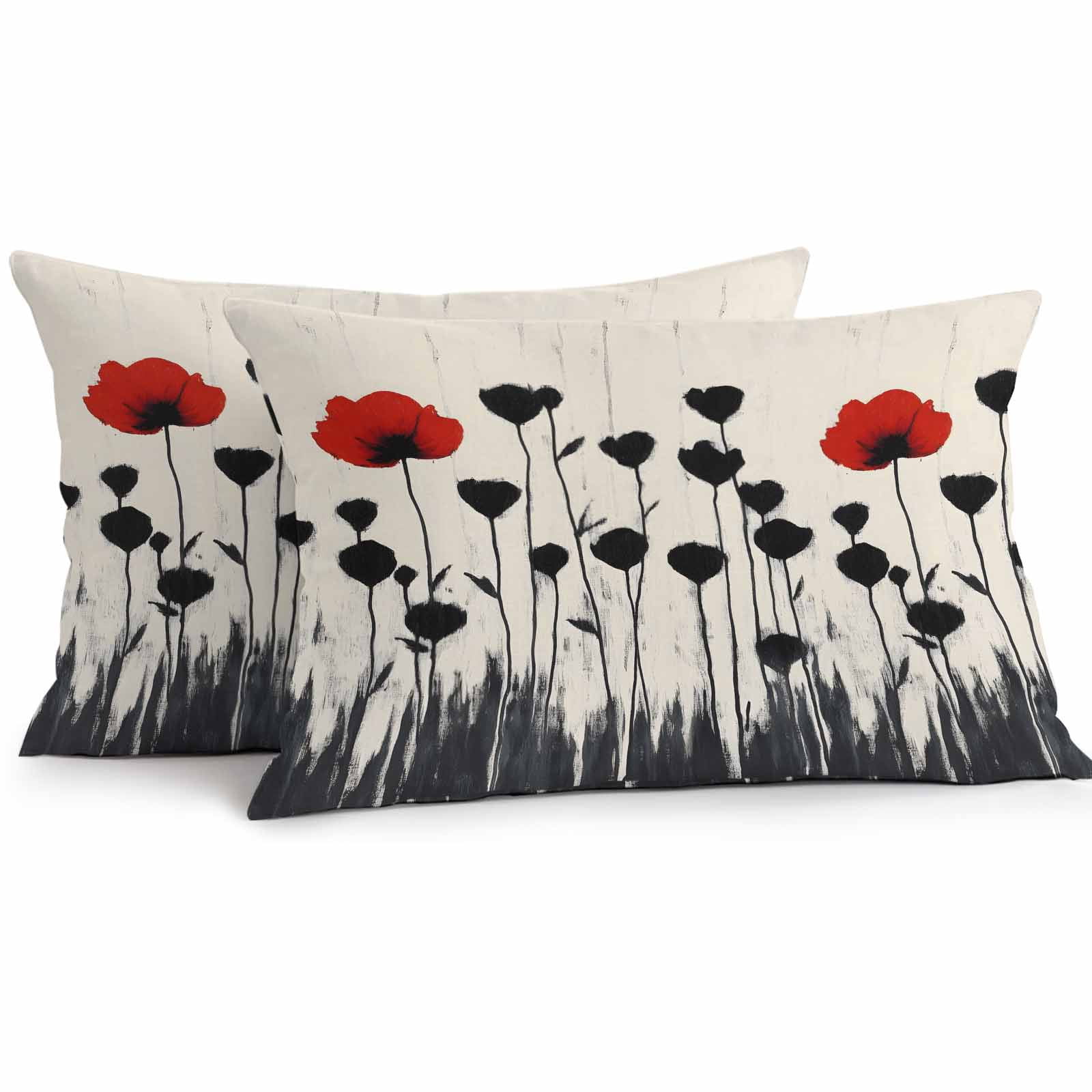 Red Black Floral Waterproof Outdoor Throw Pillow Covers 12''x20'' Pack ...