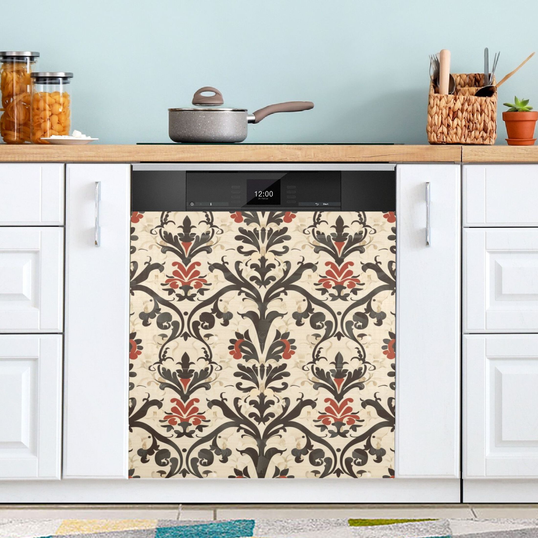 Red Black Flower Pattern Dishwasher Magnet Refrigerator Magnetic Cover ...