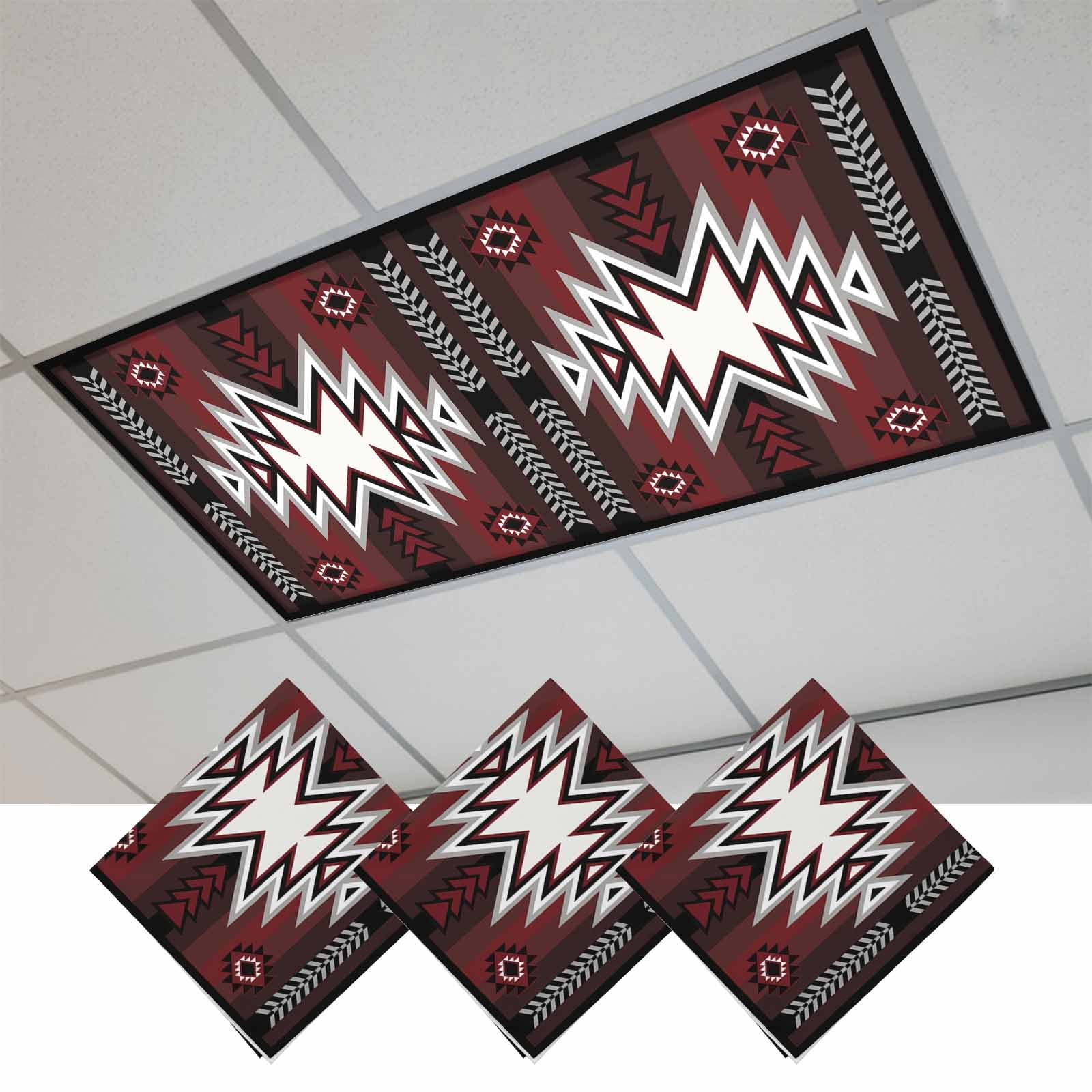Red Black Fluorescent Light Covers, Southwest Geometric Aztec Farmhouse ...