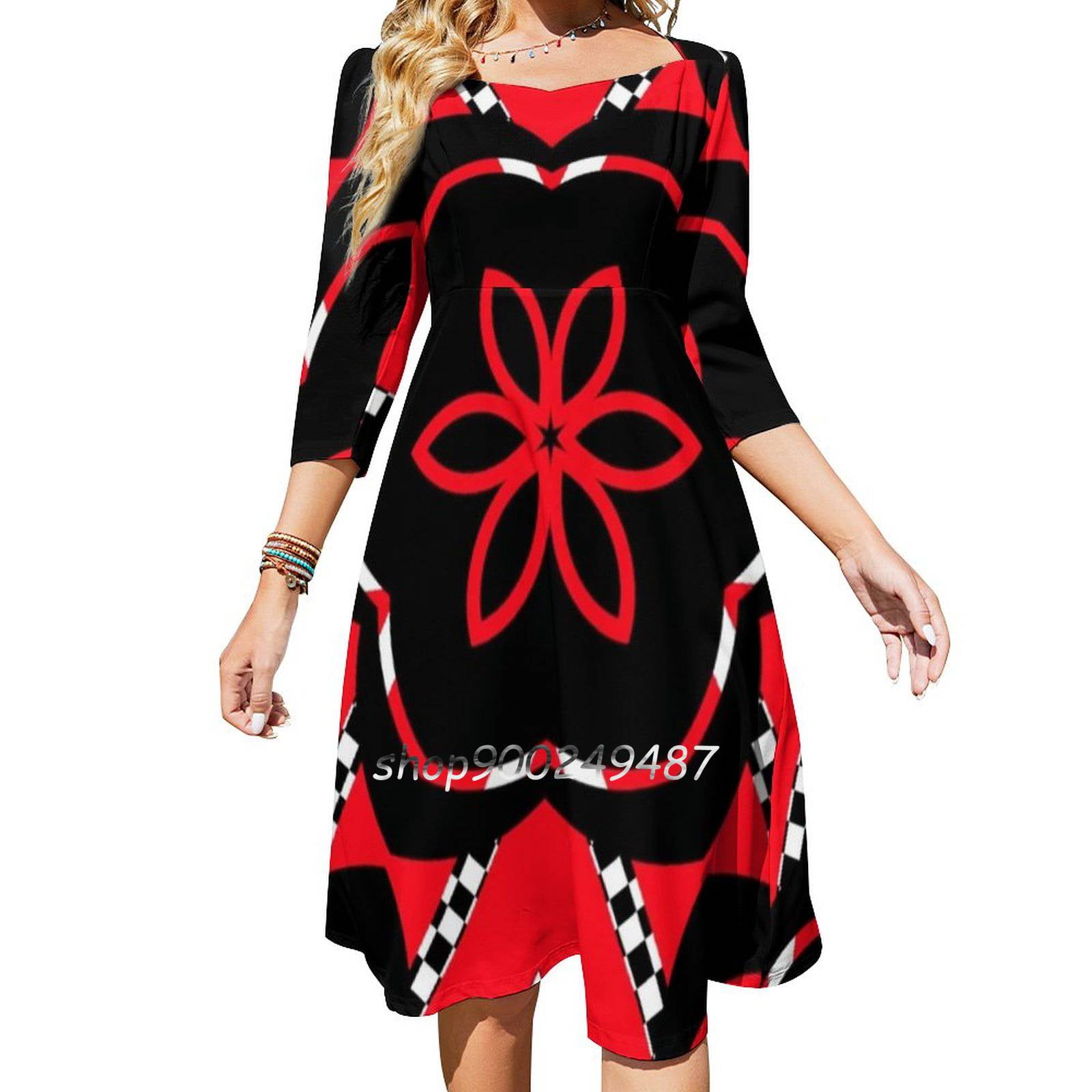 Red & Black Geometric Evening Party Dresses Midi Sexy Dress Female ...