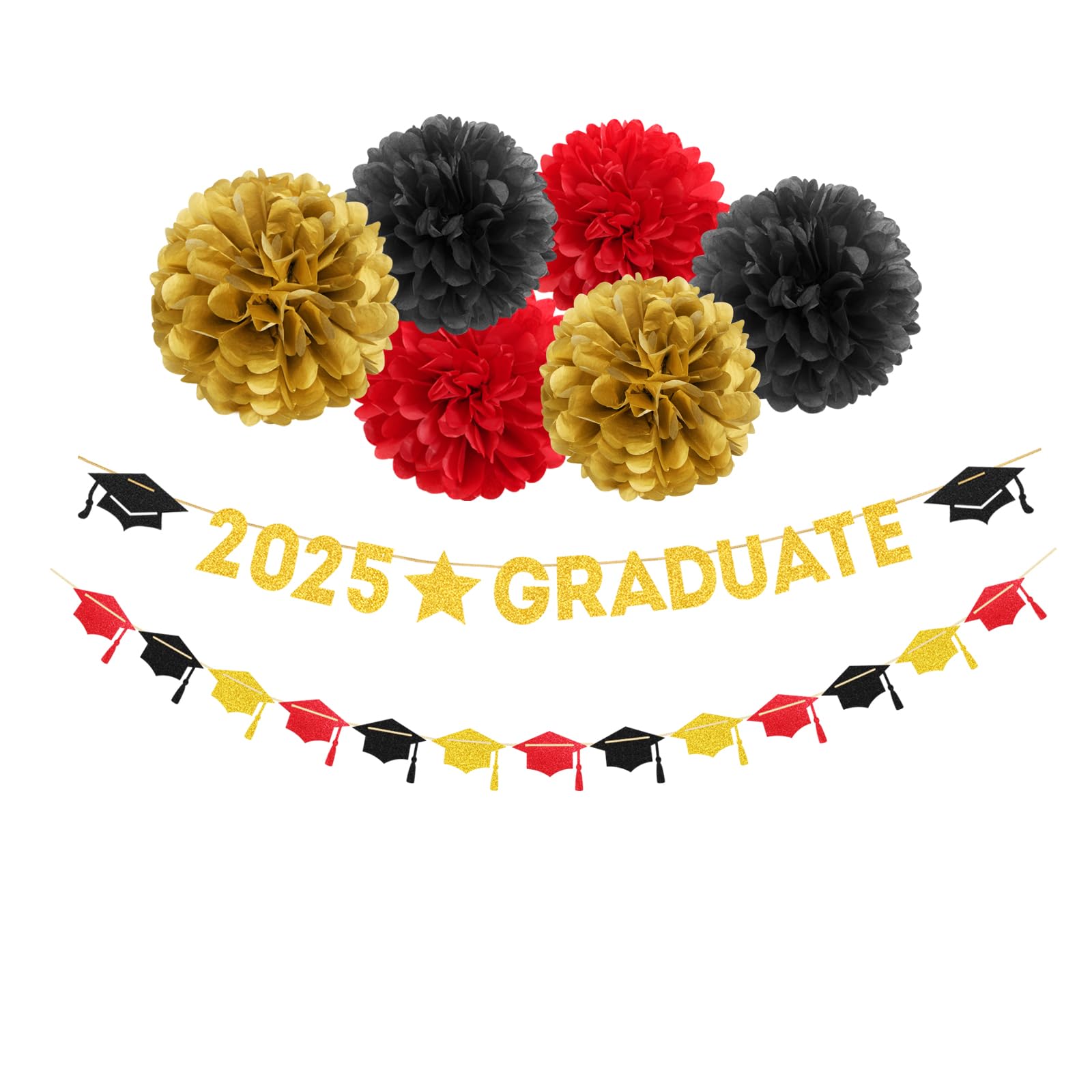 Red Black-Gold Party-Decoration Graduation SSF20 Banner - 8pcs Kits Cap ...