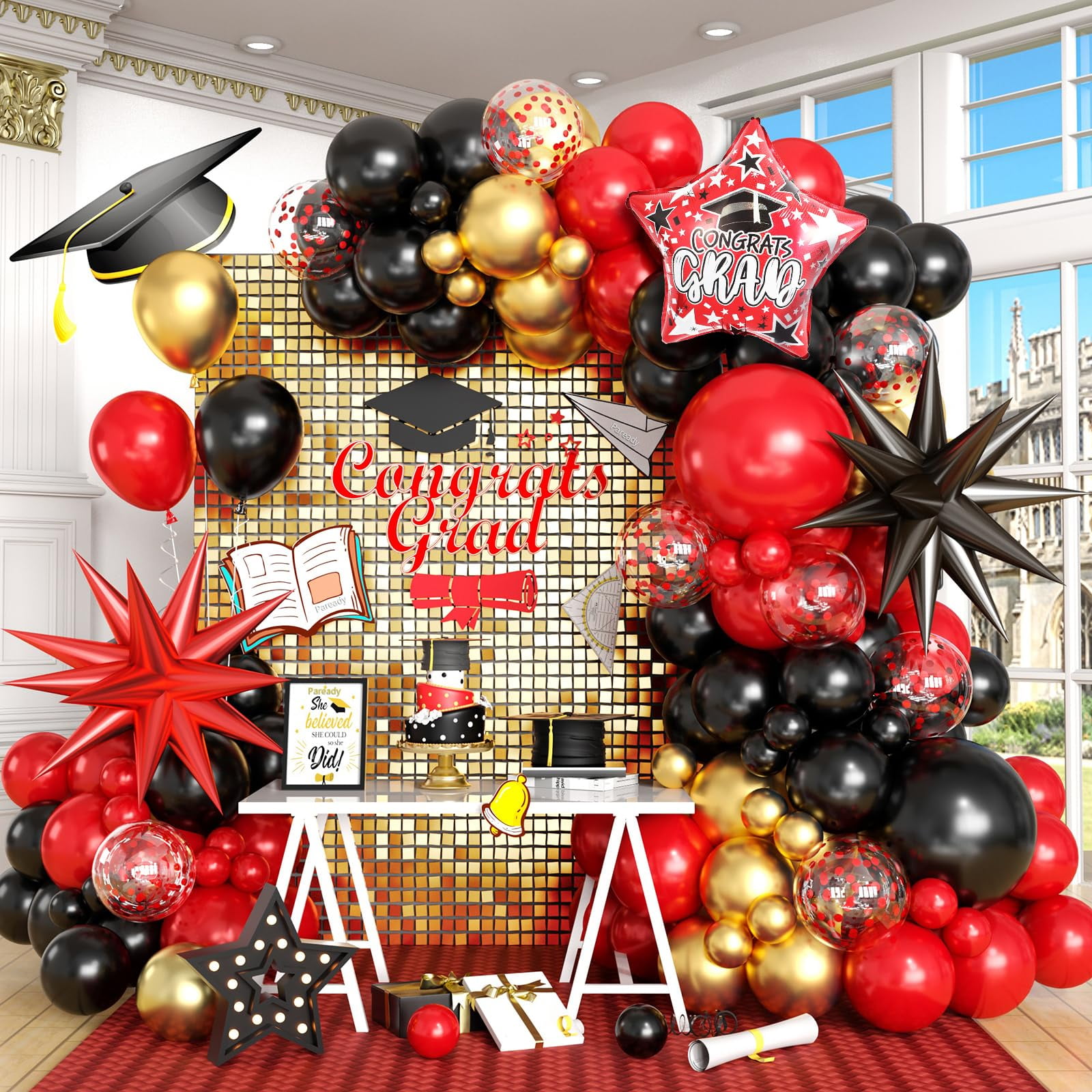 Red Black GoldTRDN Balloon Arch Kit with Explosion Star Foil Balloons ...