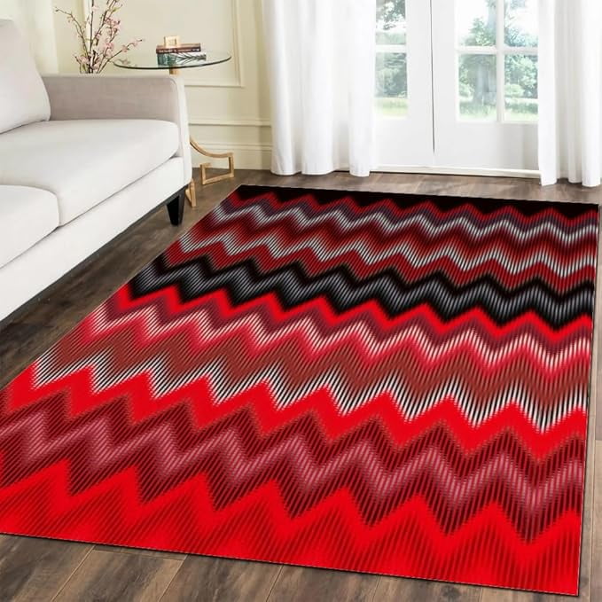 Red Black Gradient Color Rugs For Bedroom, Wavy Pattern Fade Resistant ...