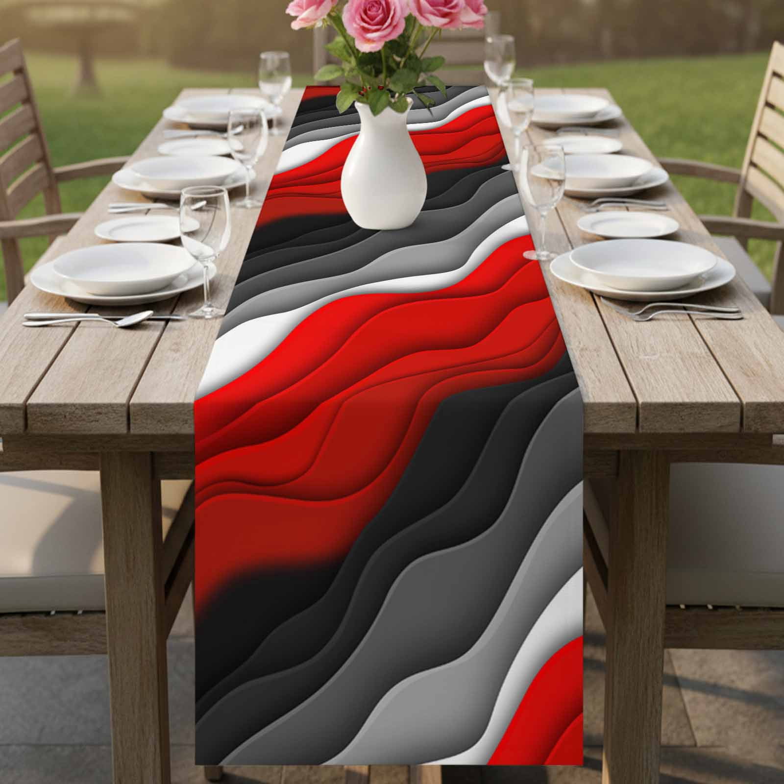 Red Black Gradient Line Art Table Runner Dresser Scarf,Kitchen Dining ...