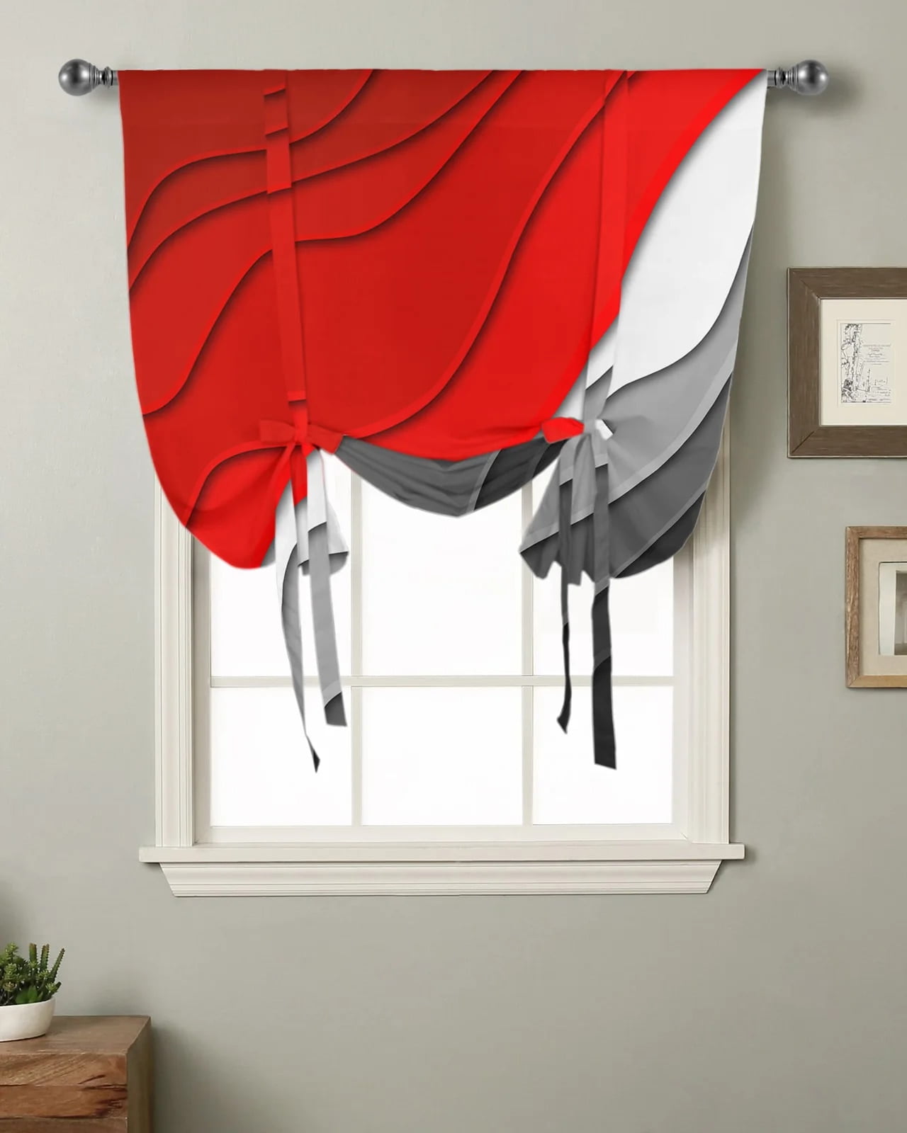 Red Black Gradient Modern Geometric Abstract Kitchen Short Window ...