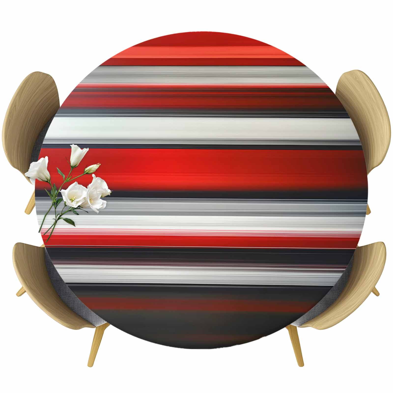 Red Black Gradient Round Fitted Table Cover Geometric Strip Modern ...