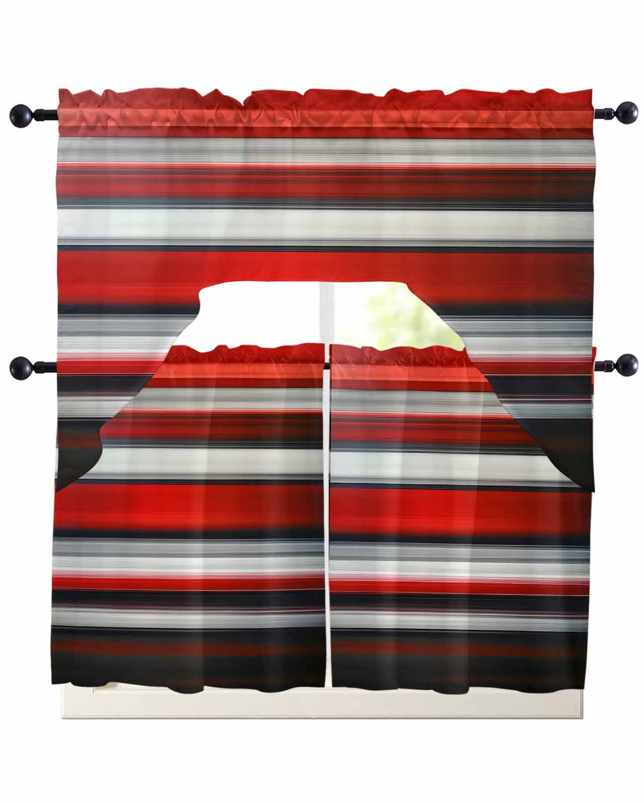 Red Black Gradient Swag Valance and Tier Curtains Set Geometric Strip ...