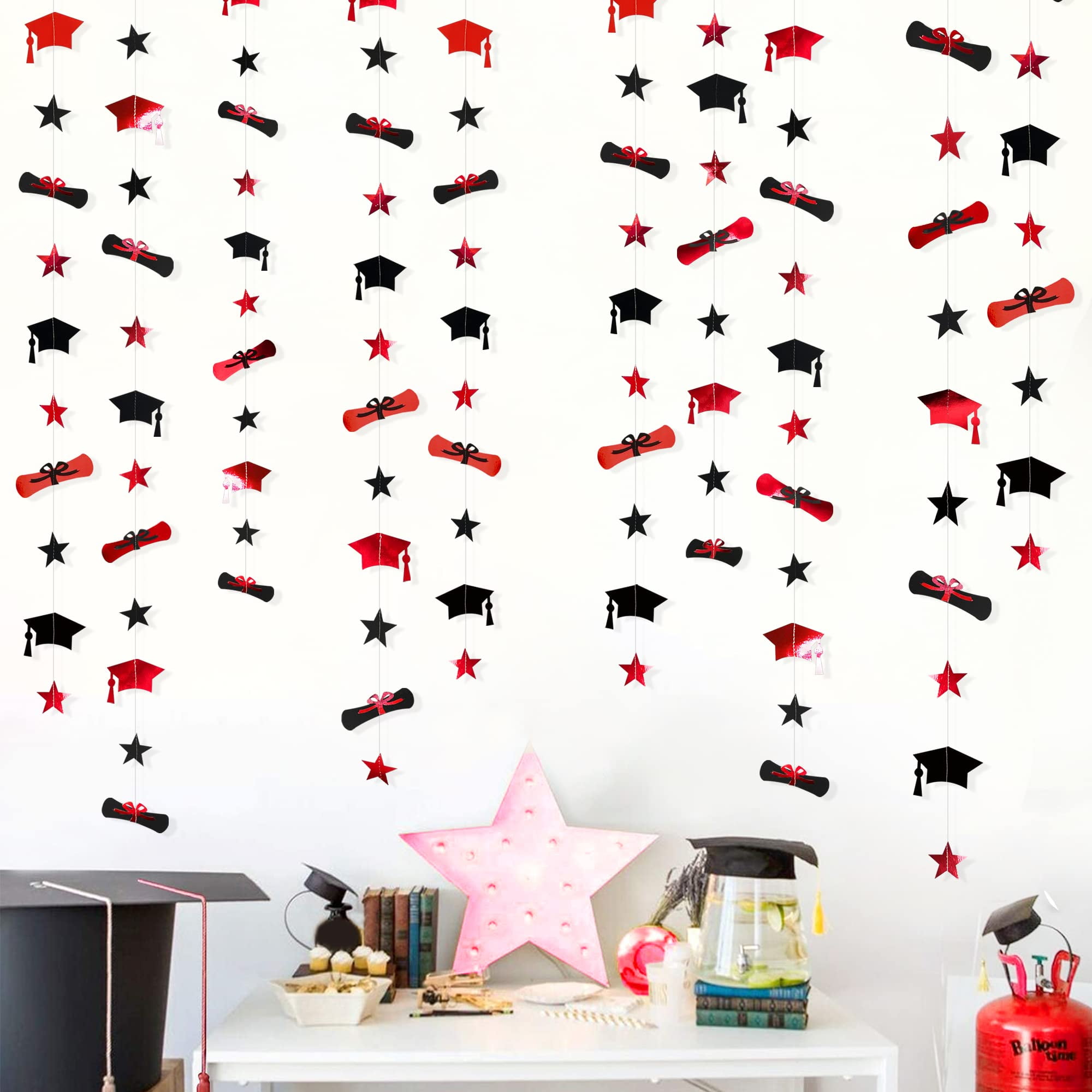 Red Black Graduation Decorations 2023 Graduation Hat Diploma Star ...