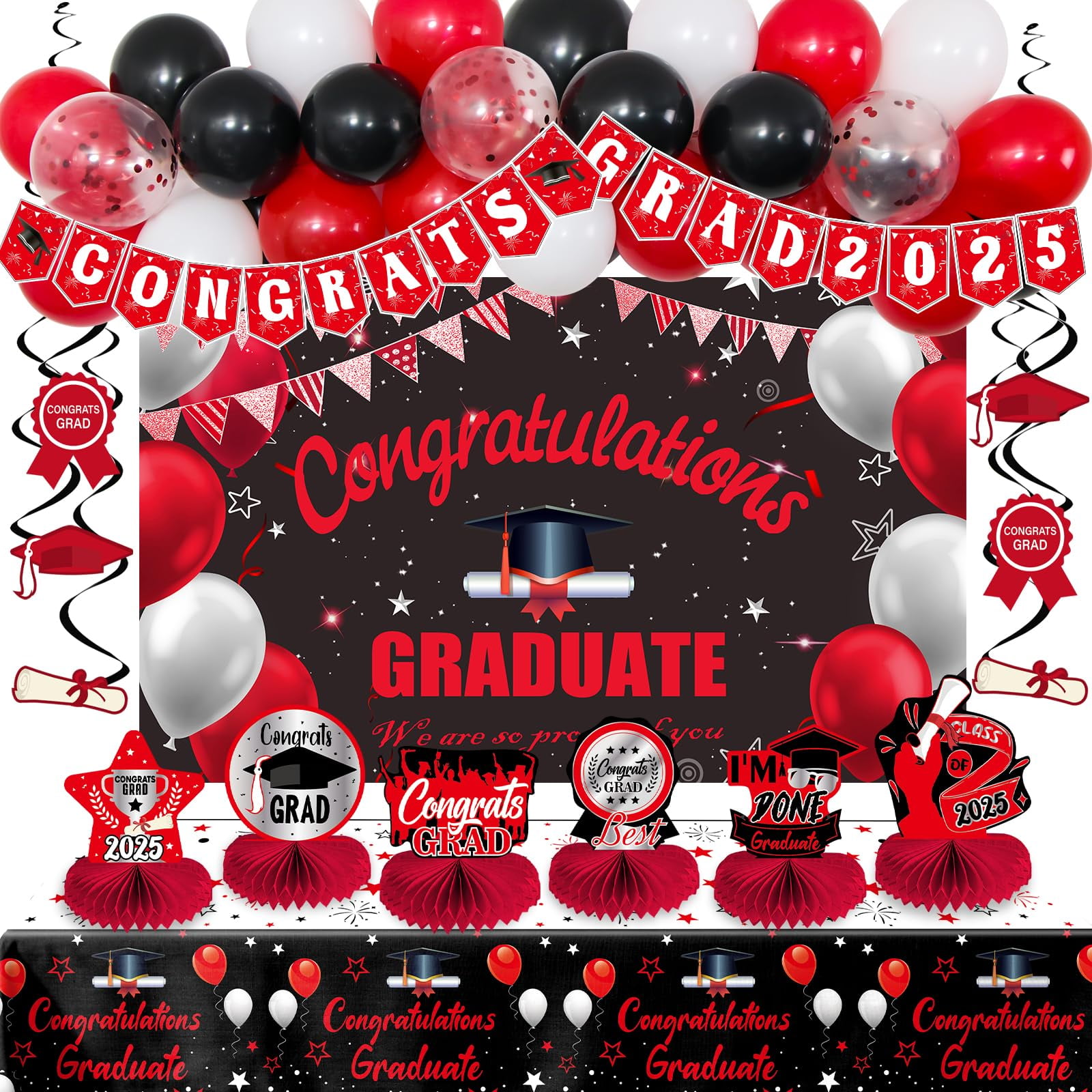 Red and Black Graduation MMF7 Decorations 2025, Class of 2025 ...