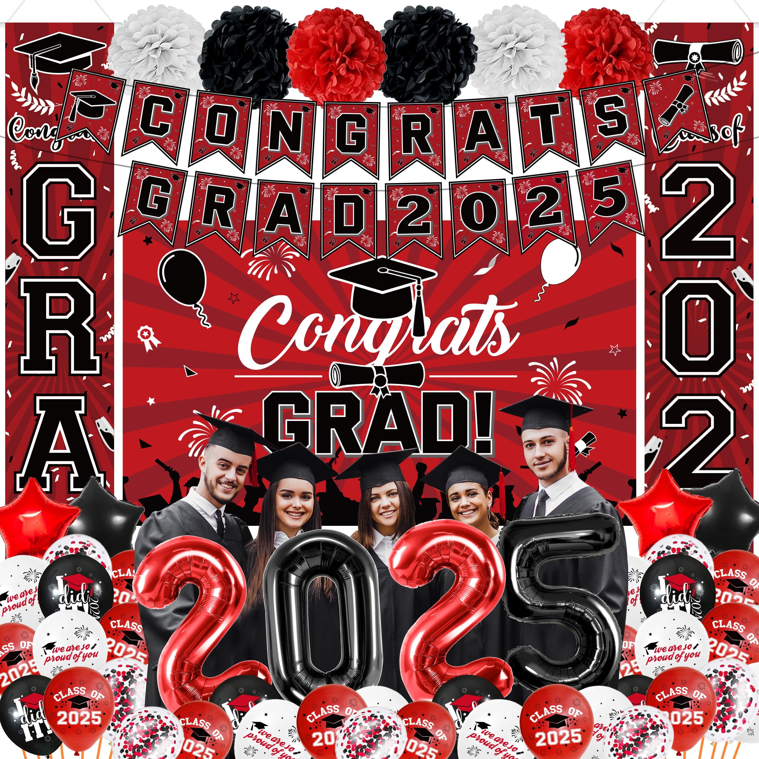 Red Black Graduation Party RRF12 Decorations 2025,Class of Graduation ...