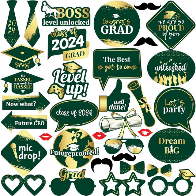 Red and Black Graduation Photo Booth Props 2024 - Glitter, Pack of 30 ...