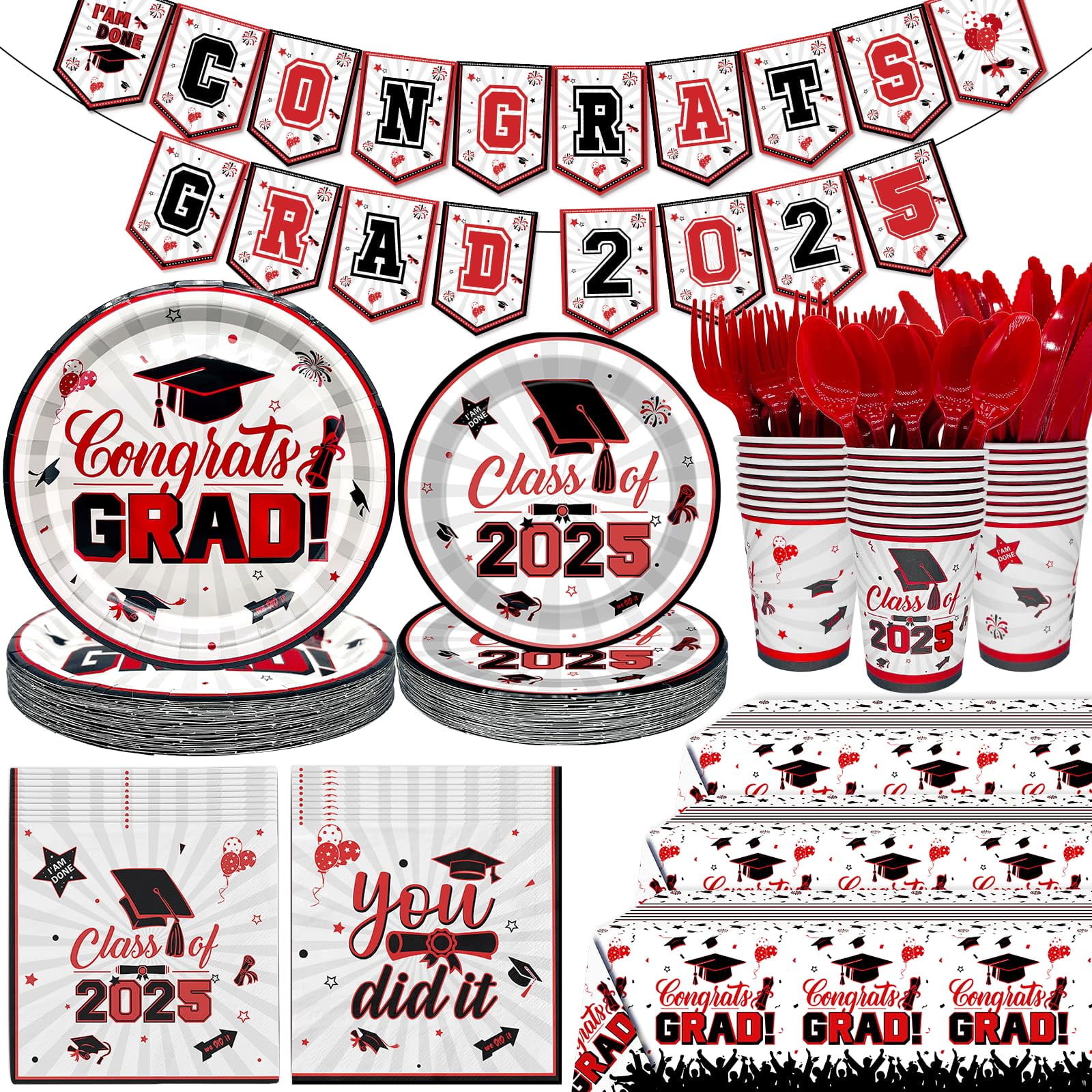 Red and Black Graduation RRF12 Decorations 2025 Graduation Plates and ...