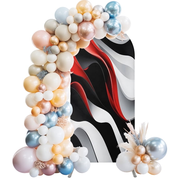 Red Black Gray Gradient Color Block Arch Backdrop Cover Spandex Fitted ...