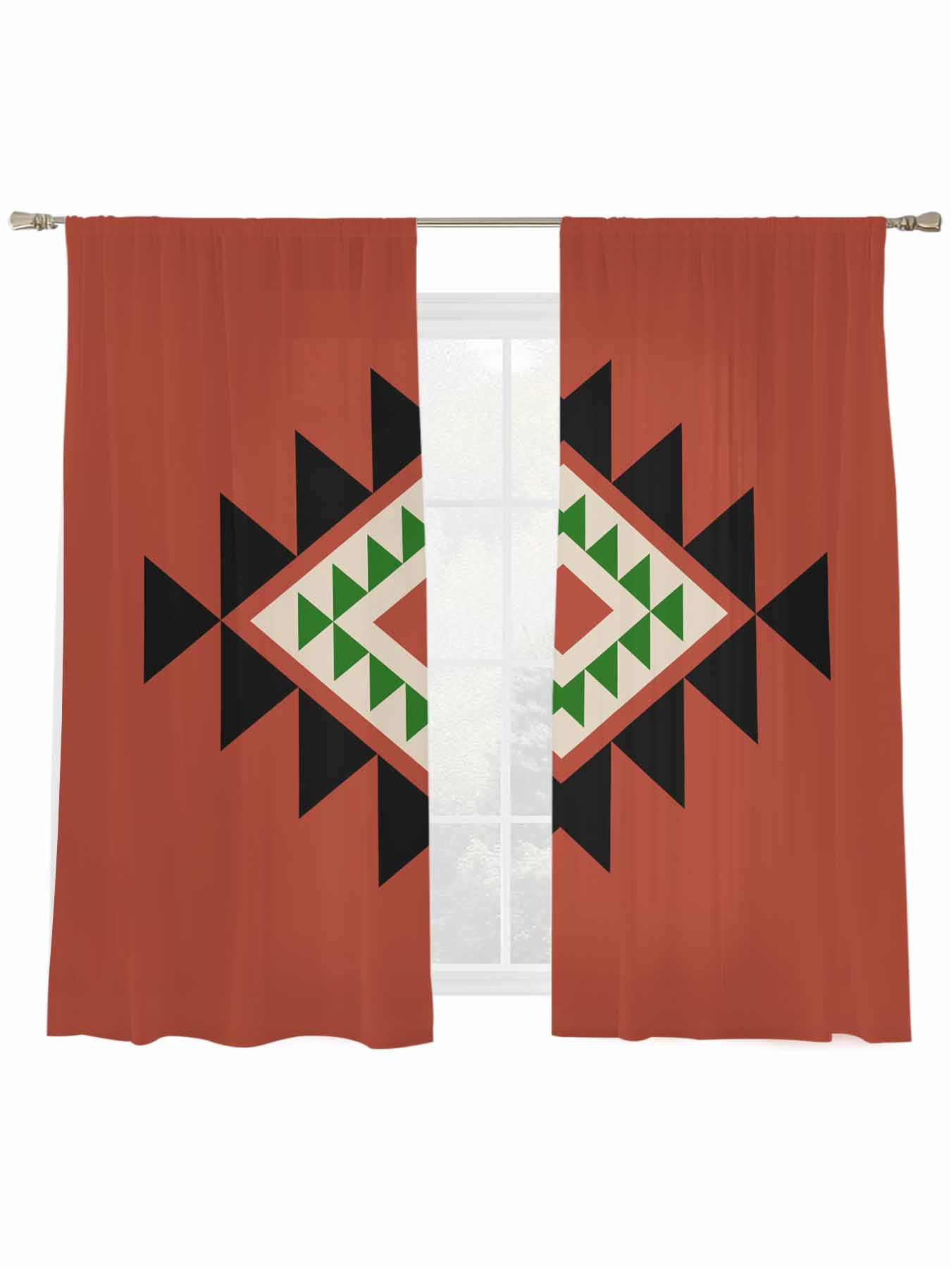 Red Black Green Boho Sheer Curtains 72 Inch Length 2 Panels Set, Semi ...