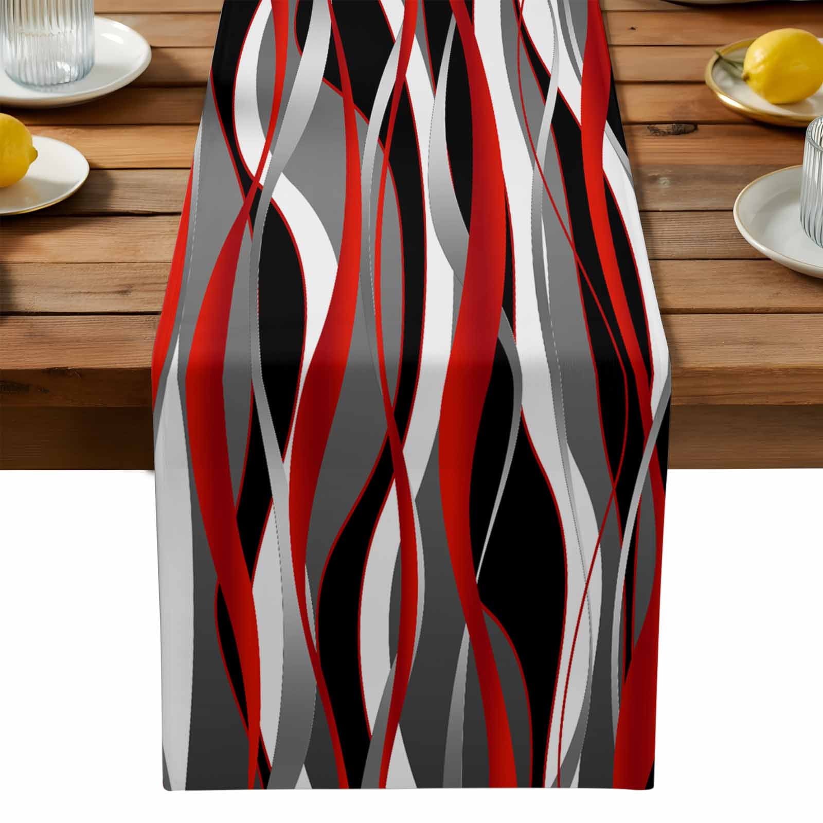 Red Black Grey Abstract Stripe Table Runner, Modern Twisted Lines ...