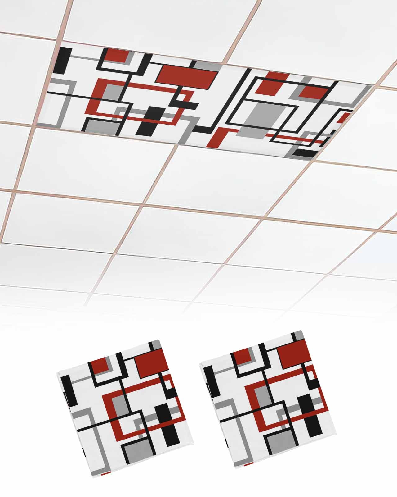 Red Black Grey Geometric Fluorescent Light Covers for Ceiling Lights ...