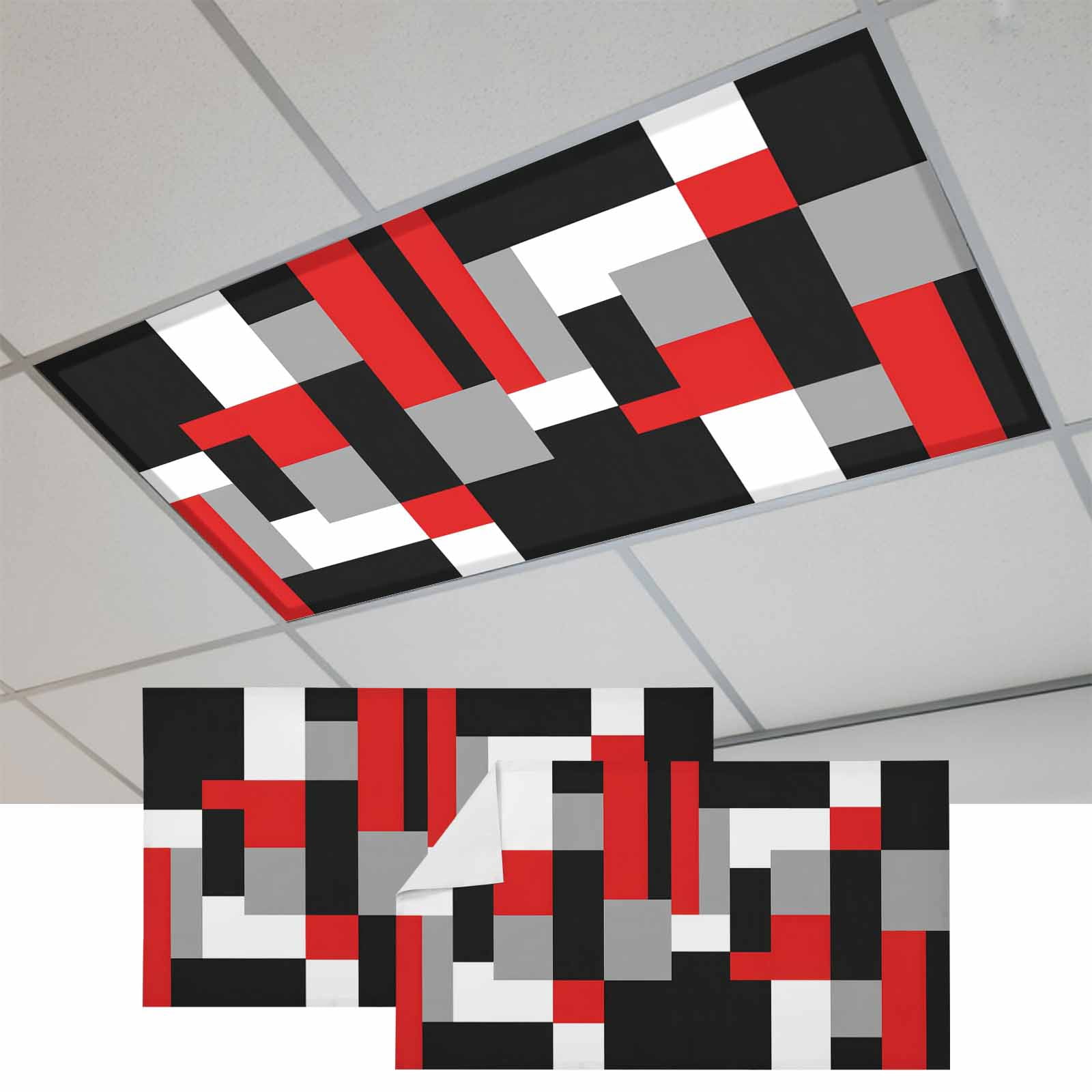 Red Black Grey Geometric Fluorescent Light Covers, Modern Abstract Art ...