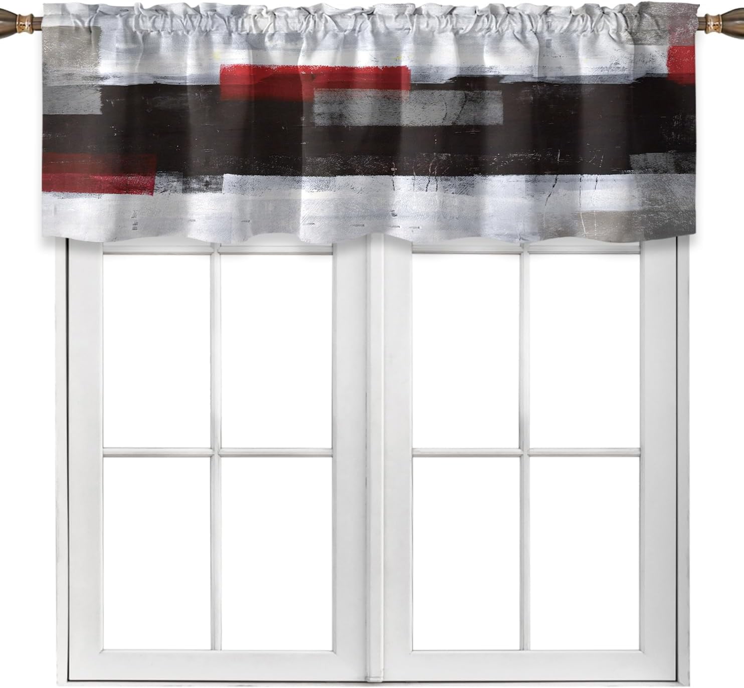 Red Black Grey Kitchen Valances for Windows Red Kitchen Valance ...