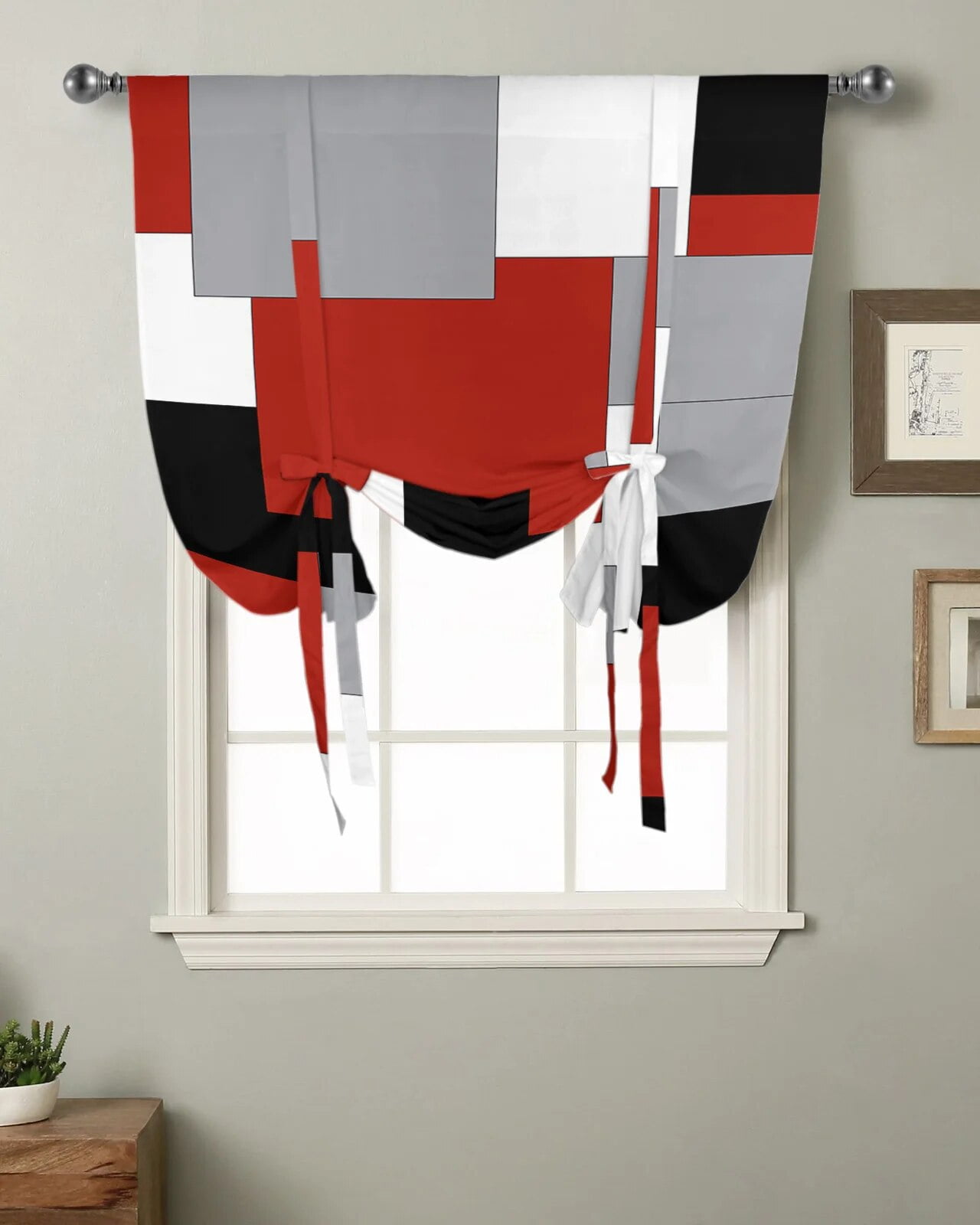 Red Black Grey Patchwork Abstract Art Medieval Style Kitchen Short ...