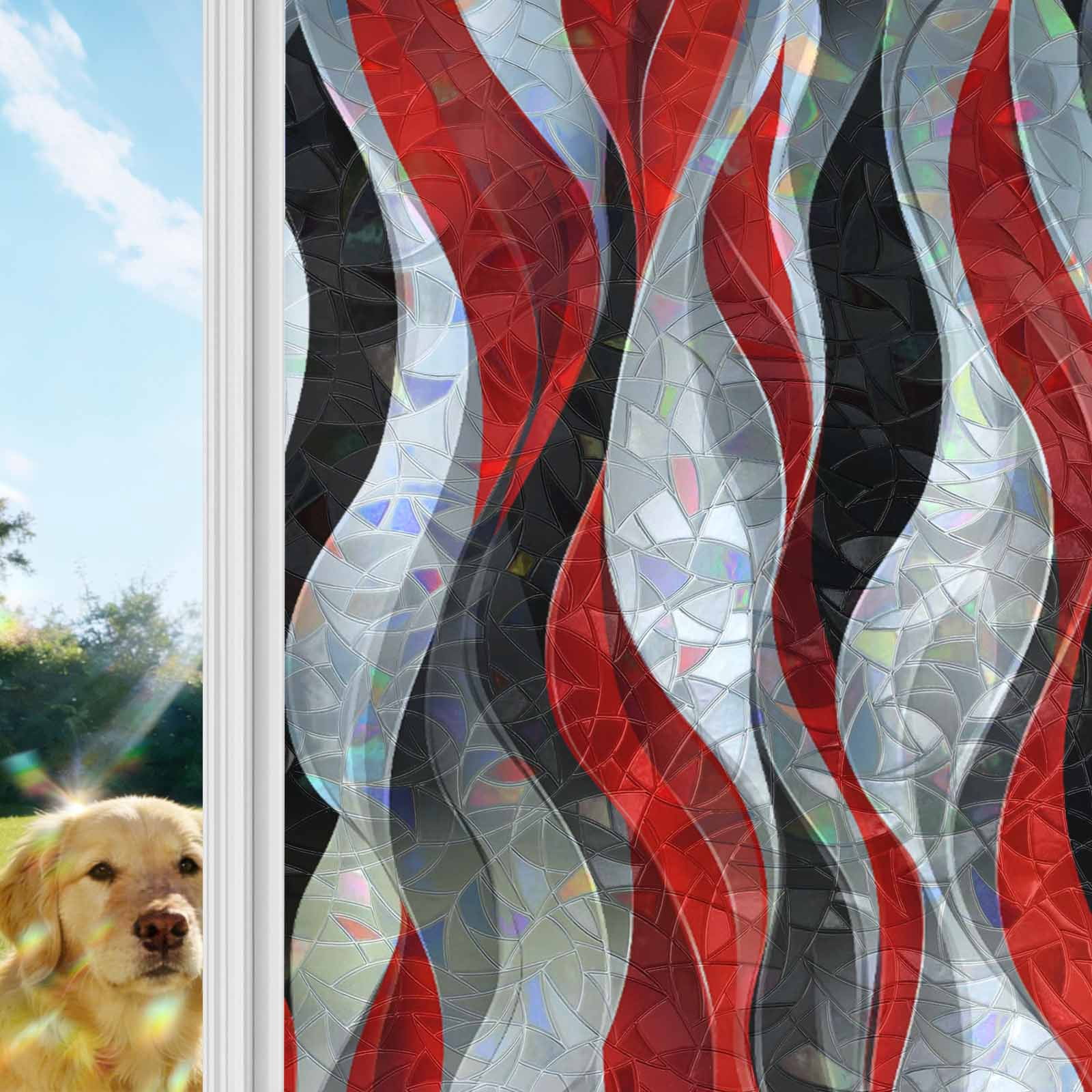 Red Black Grey Window Privacy Film Stain Glass,Reusable Decorative ...