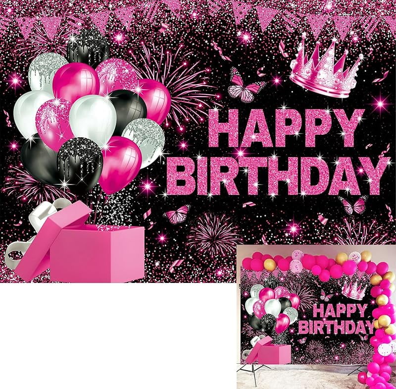 Red Black Happy Birthday Backdrop Glitter Balloon Sign Red Spot ...