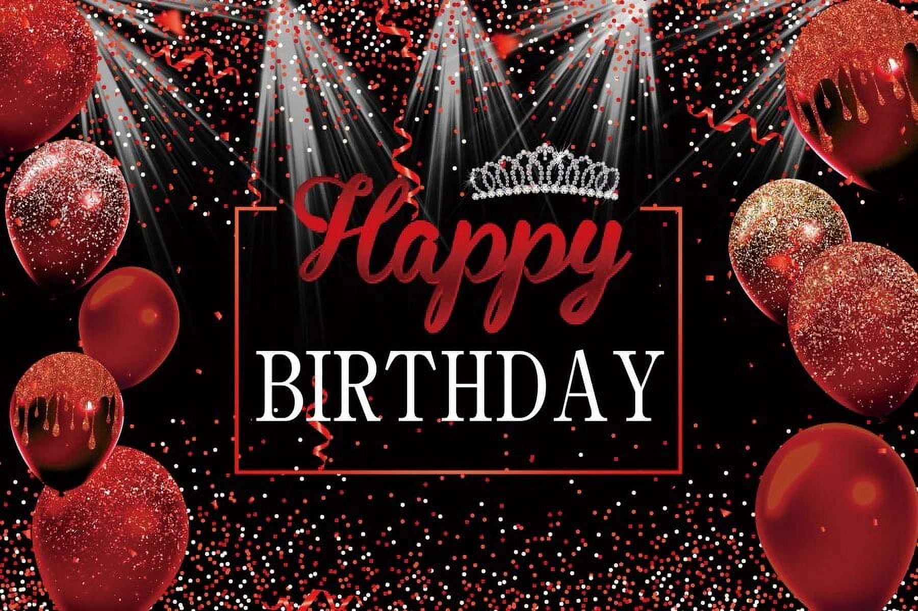 Red Black Happy Birthday Backdrop Glitter Balloons Spot Crown Women ...