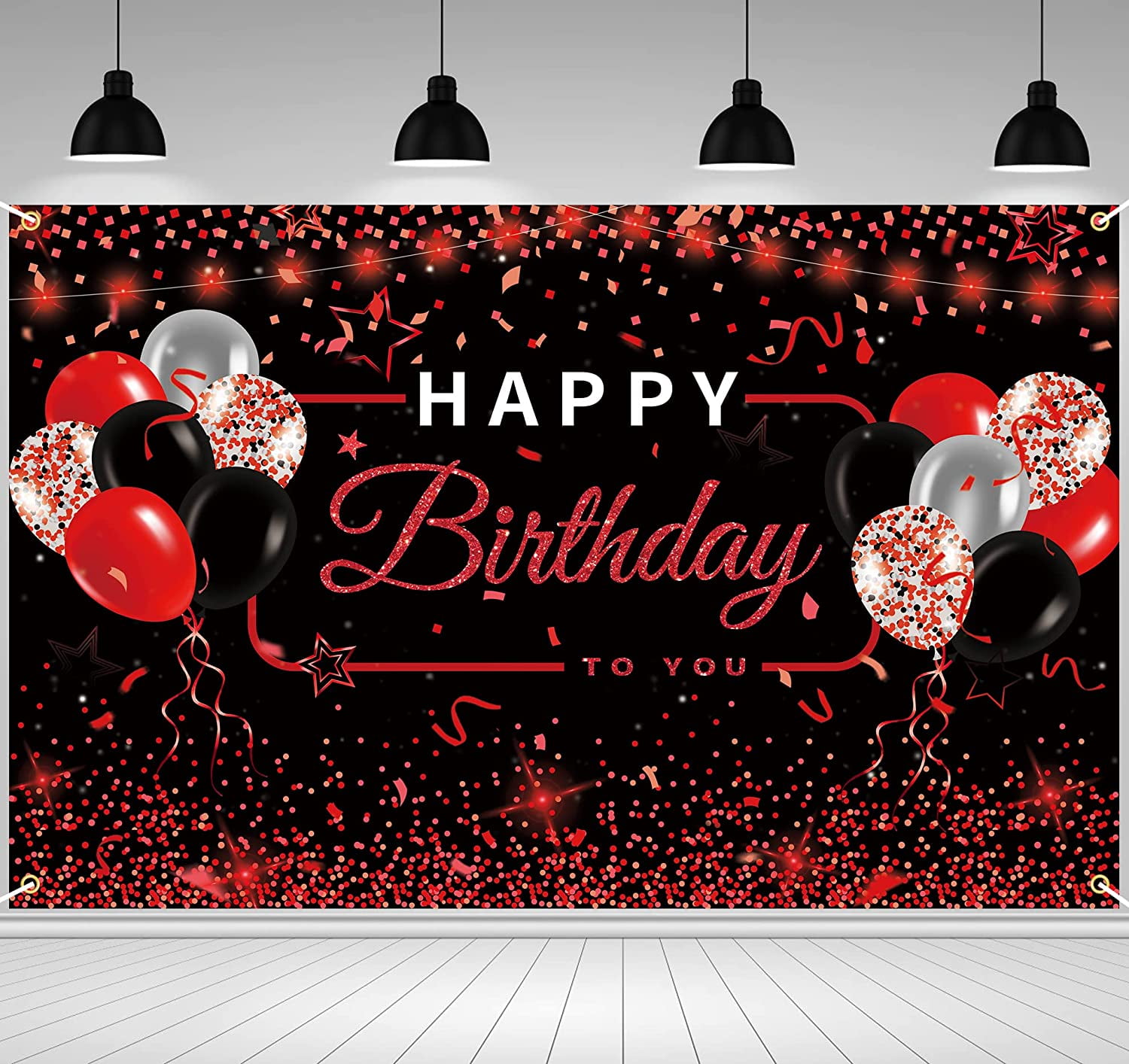 Red and Black Happy Birthday Background Banner Sign Poster Large Fabric ...