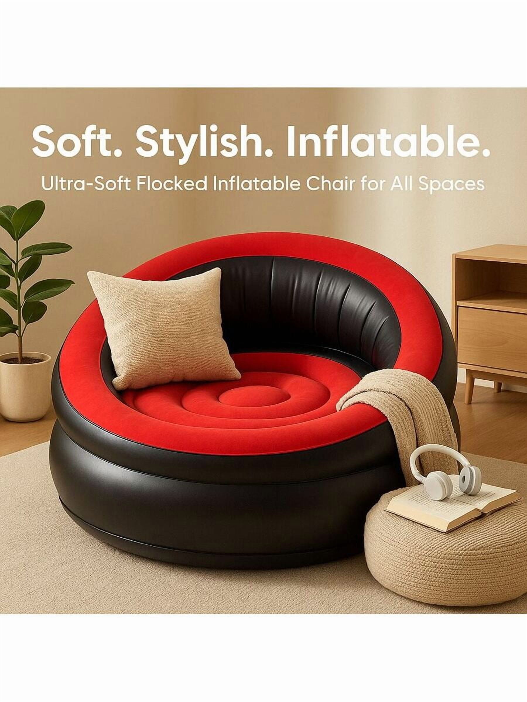 Red & Black Inflatable Lounge Chair – Soft Flocked Air Sofa For Indoor ...