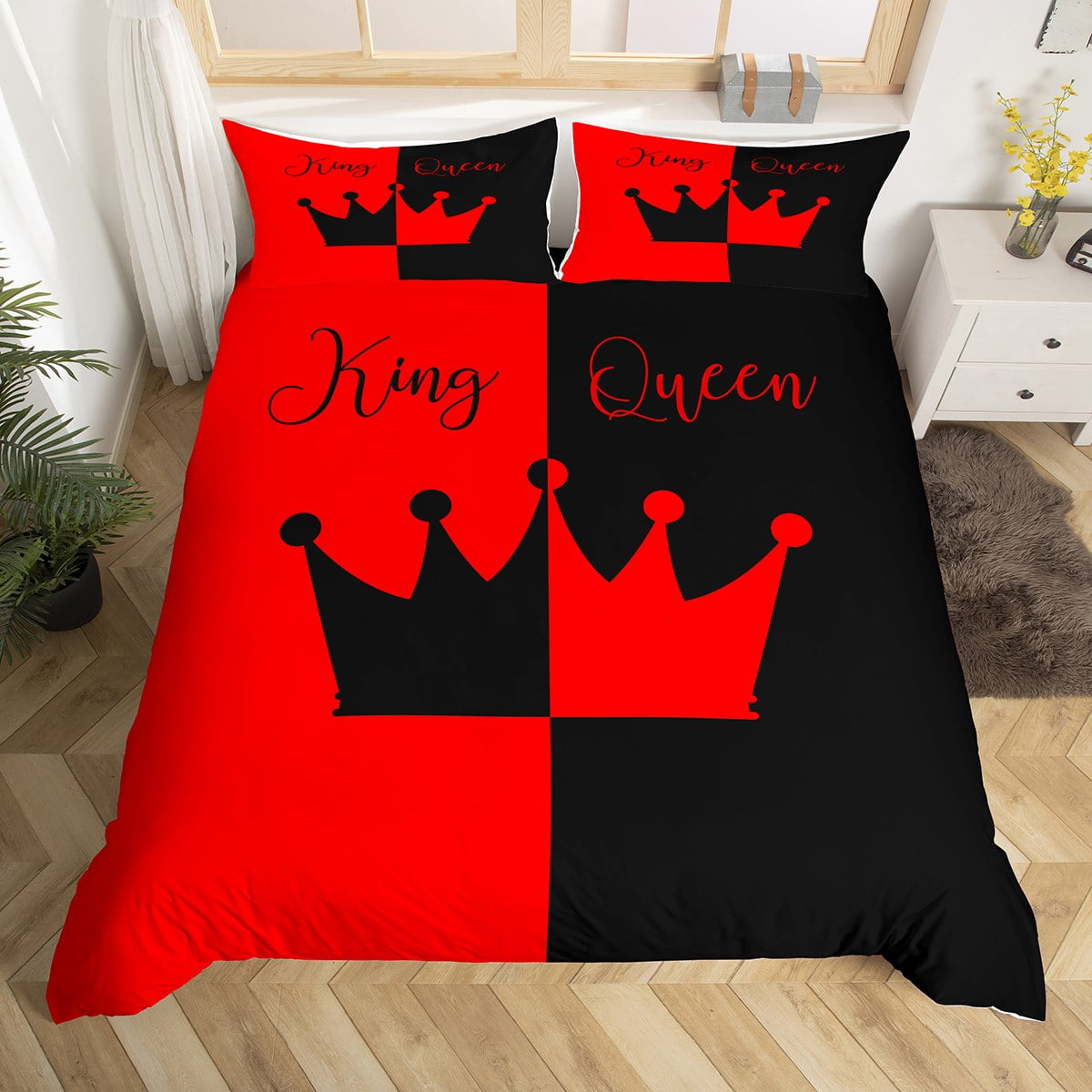 Red and Black King and Queen Comforter Cover for Couple Wedding Gifts ...