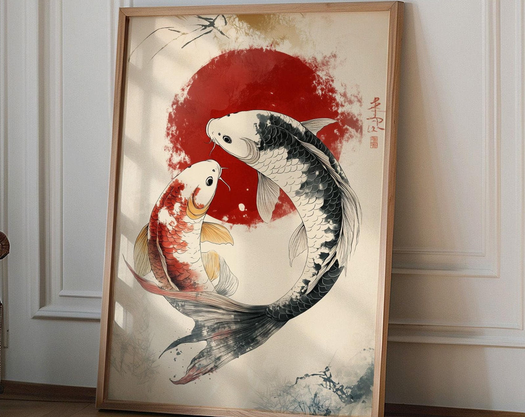 Red and Black Koi Print, Japanese wall art Print, Vintage Print, Trendy ...