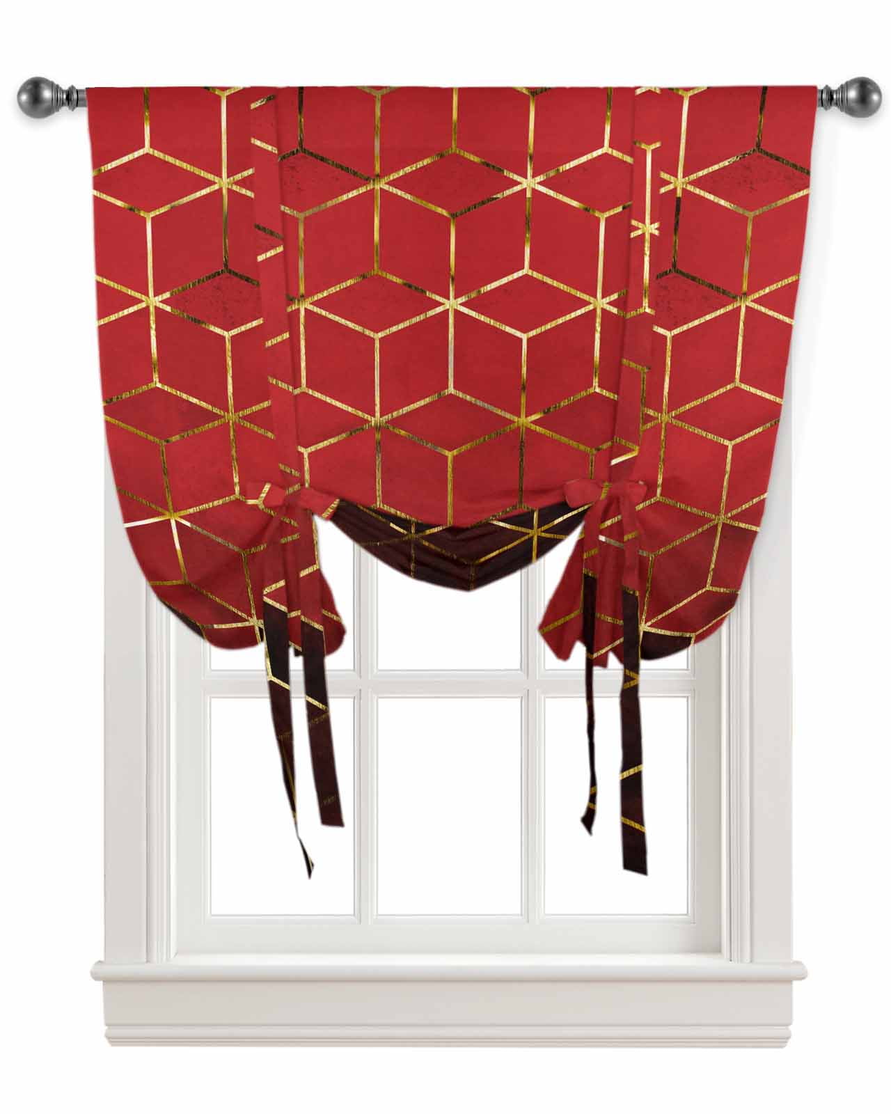 Red Black Marble Tie Up Curtains for Kitchen Bathroom Bedroom Windows ...
