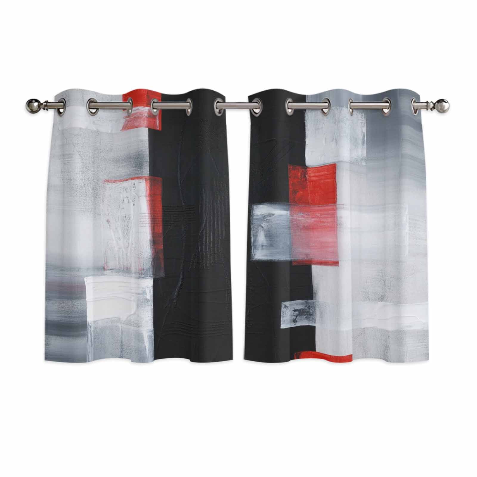 Red Black Modern Kitchen Curtains Window Panels, Abstract Oil Painting ...