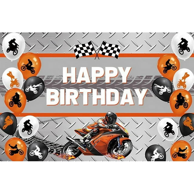 Red Black Motorcycle Birthday Party Backdrop Dirt Bike Race Balloons ...