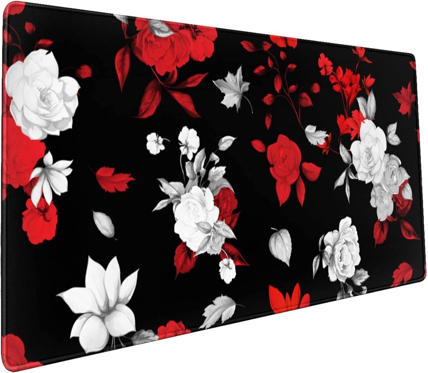 Red and Black Mouse Pad 35.4 X 15.7 Inch XXL White Red Rose Floral ...