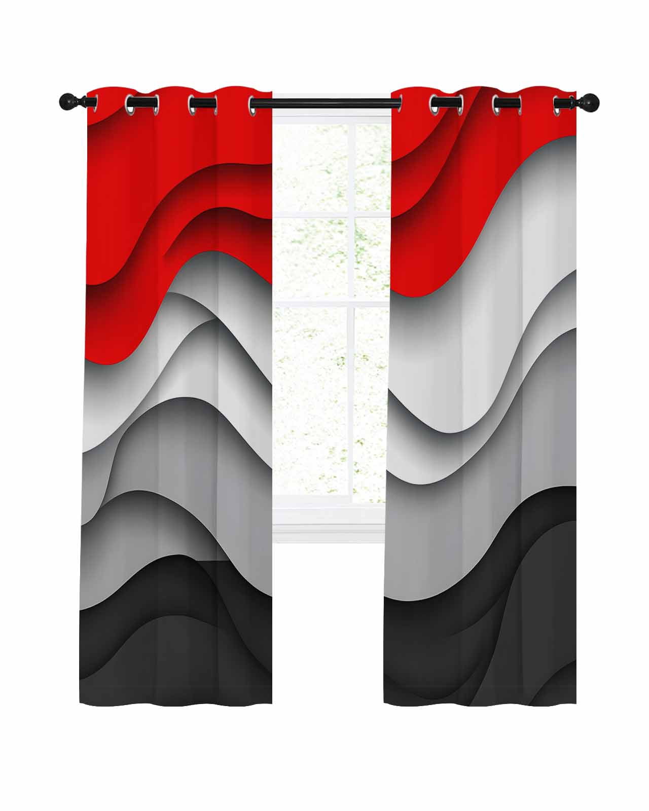 Red Black Ombre Blackout Curtains 63 Inches Long for Bedroom, Modern ...