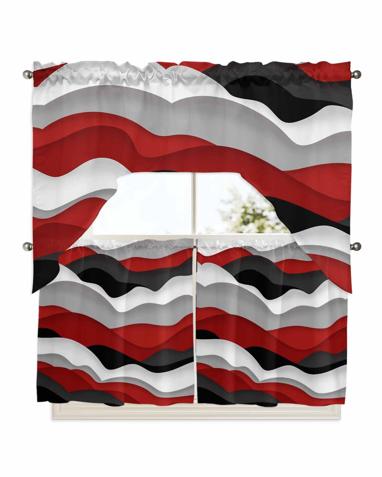 Red Black Ombre Kitchen Curtains Swag Valance and Tier Curtains Set 24 ...