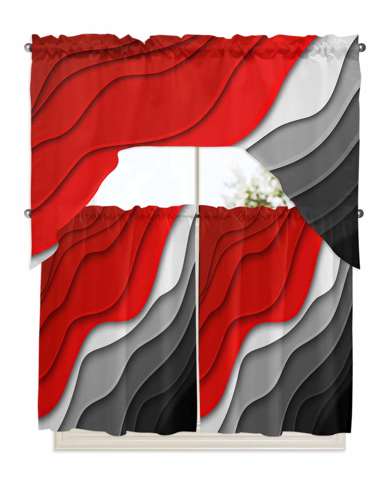 Red Black Ombre Kitchen Curtains Swag Valance and Tier Curtains Set 36 ...