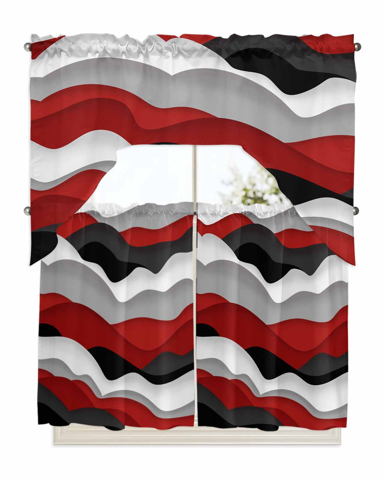 Red Black Ombre Kitchen Curtains Swag Valance and Tier Curtains Set 36 ...
