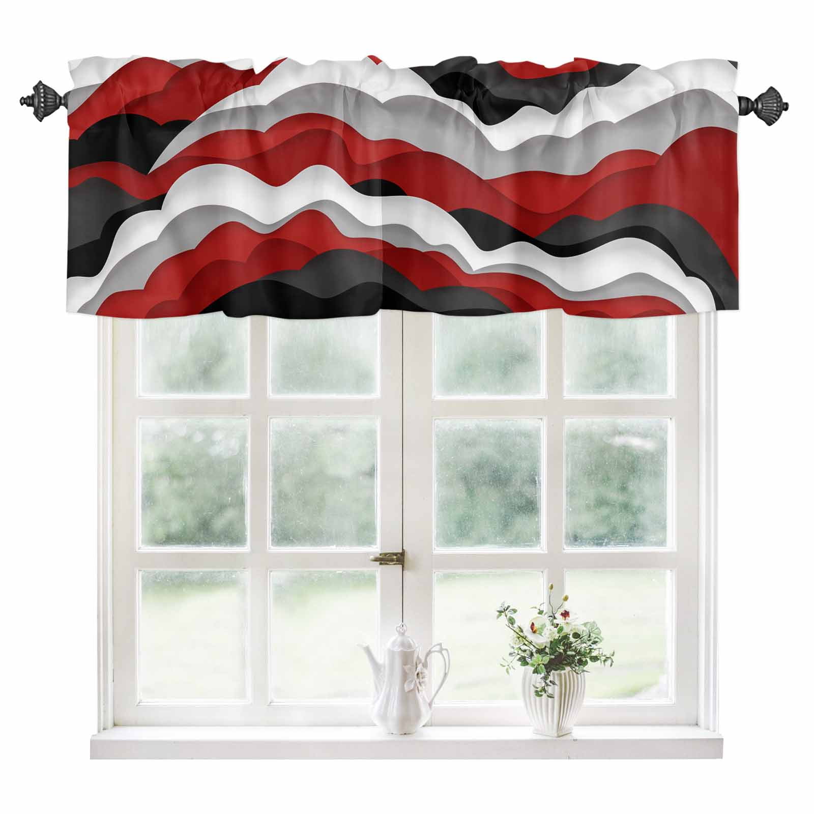 Red Black Ombre Kitchen Valances for Windows 42x12 Inch Kitchen ...
