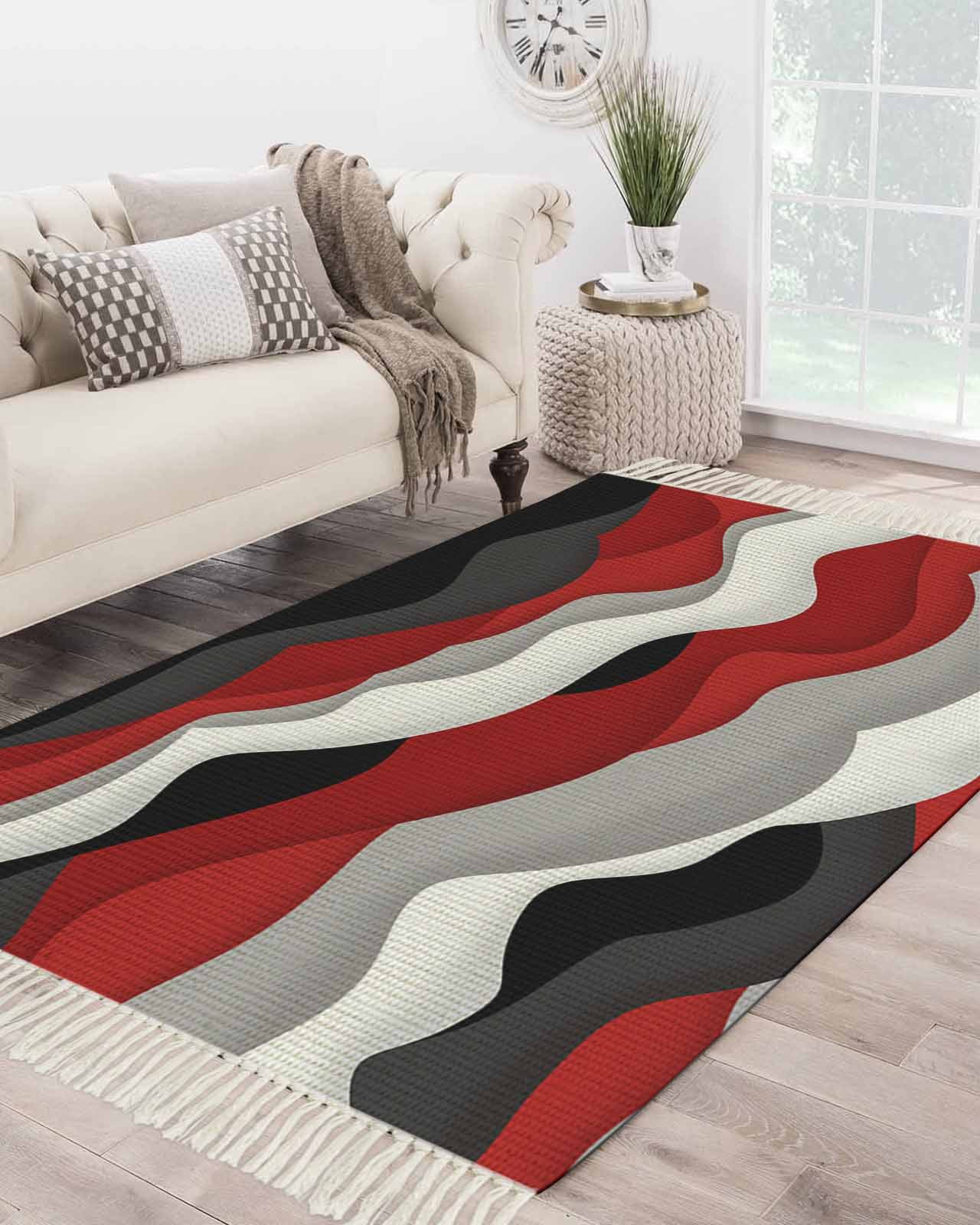 Red Black Ombre Large Area Rug 4x6ft Woven Runner Rug,Modern Geometric ...