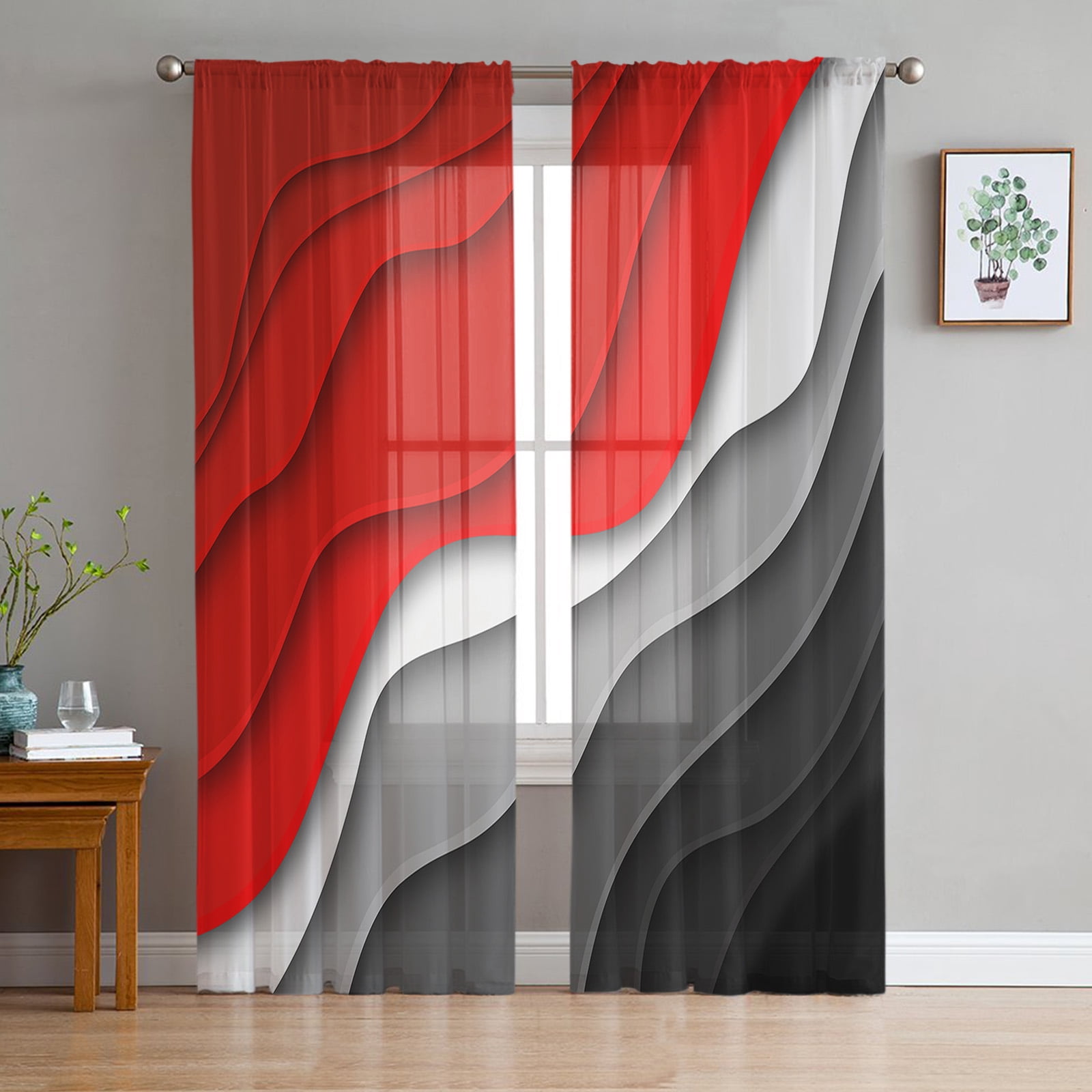 Red Black Ombre Sheer Curtains 72 Inch Length 2 Panels Set for Living ...